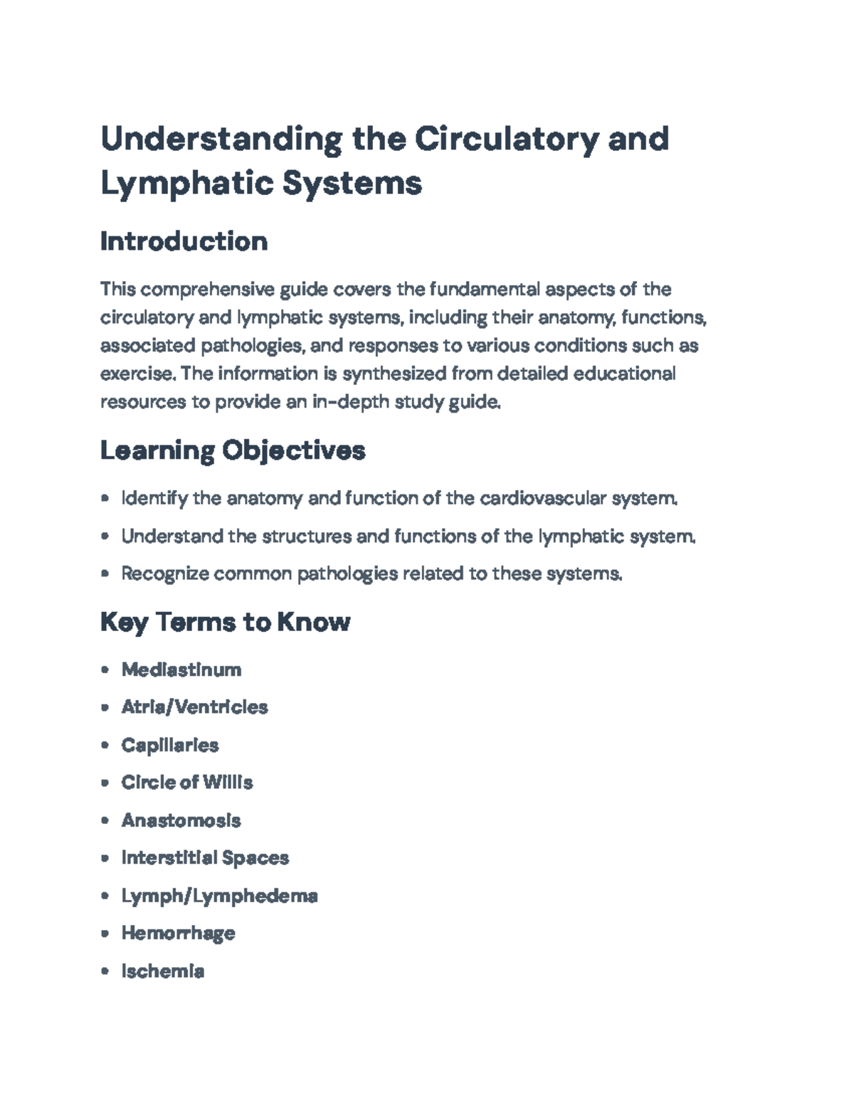 Final Exam Study Guide: Circulatory & Lymphatic Systems (BIO123) - Studocu