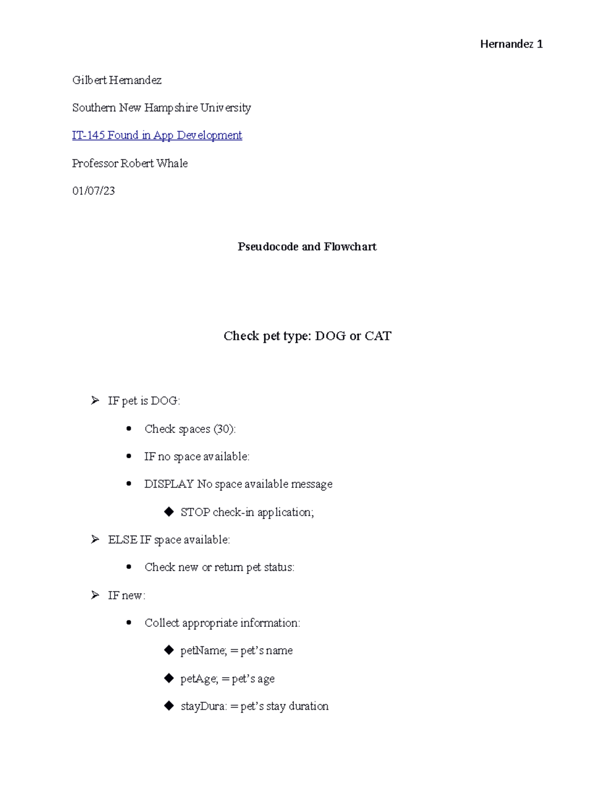 Psuedocode And Flowchart Gilbert Hernandez Southern New Hampshire