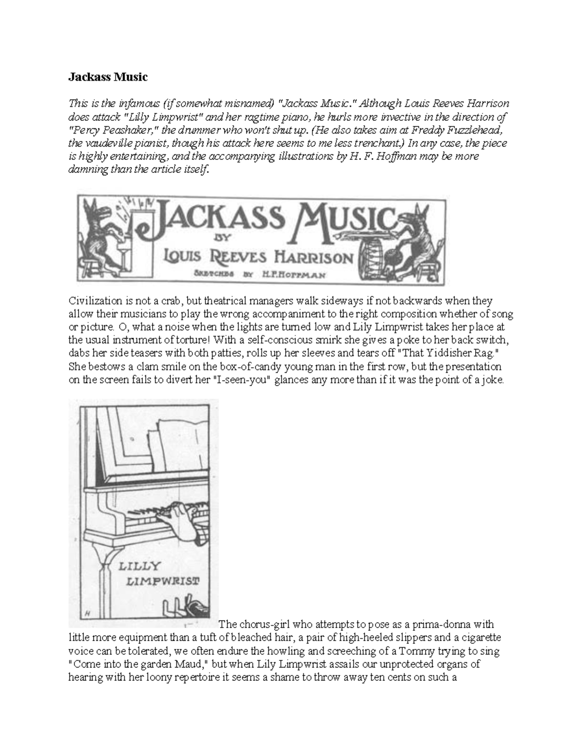 Jackass Music: A Critical Examination of Theatrical Accompaniment - Studocu