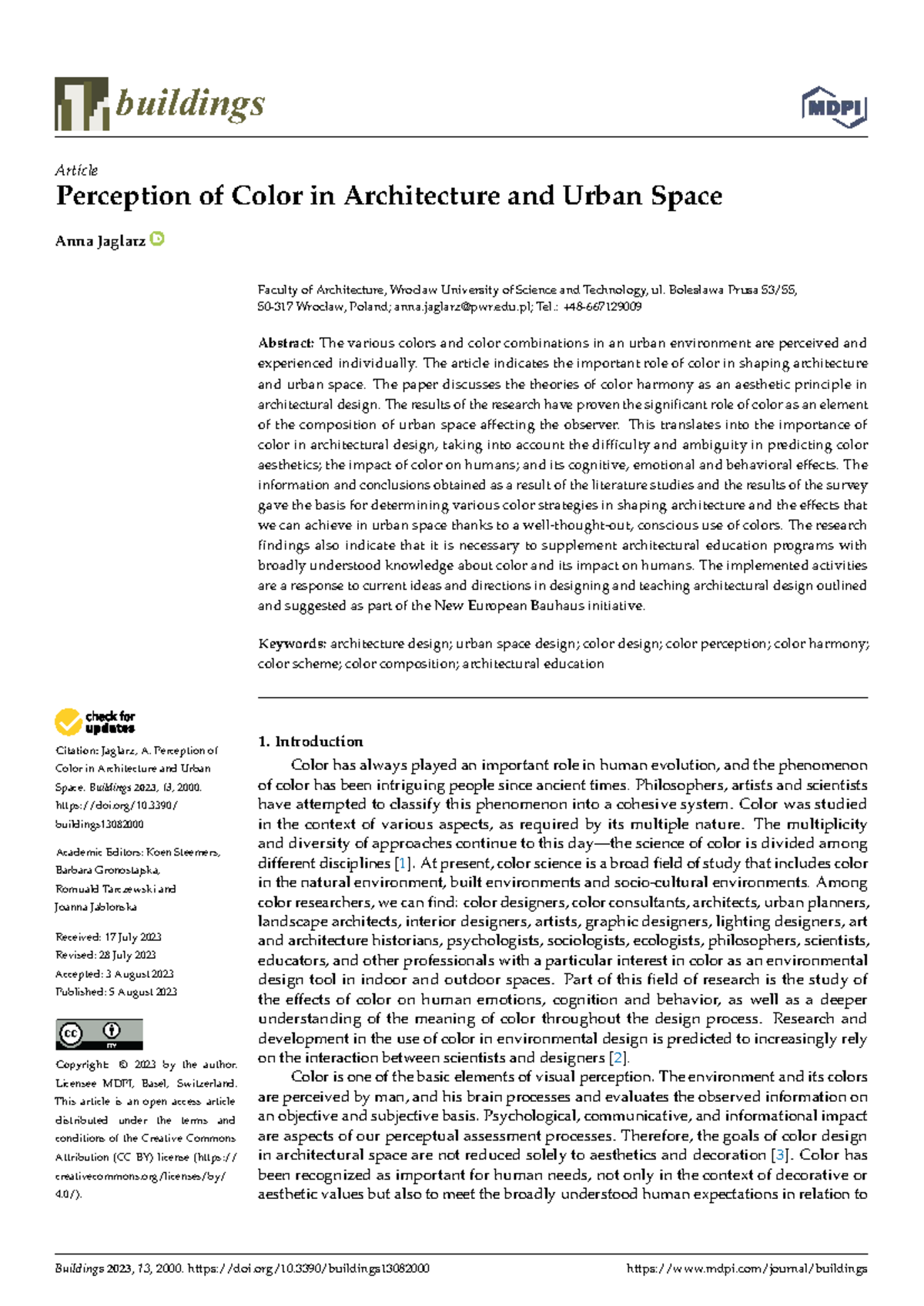 Perception of Color in Architecture and Urban Space - Buildings 2023 ...