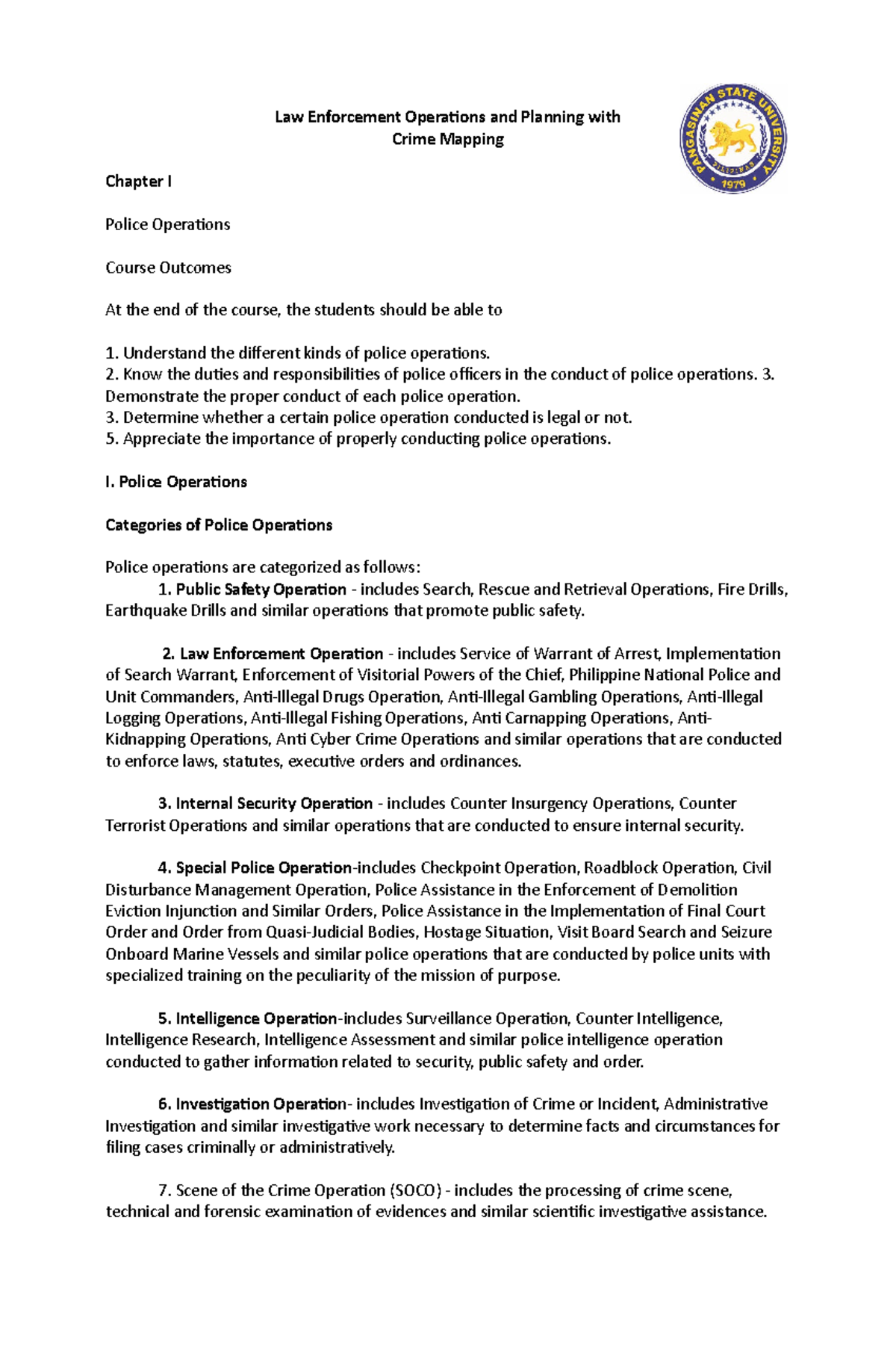 Law Enforcement Operations & Planning Notes - Course Code 101 - Studocu