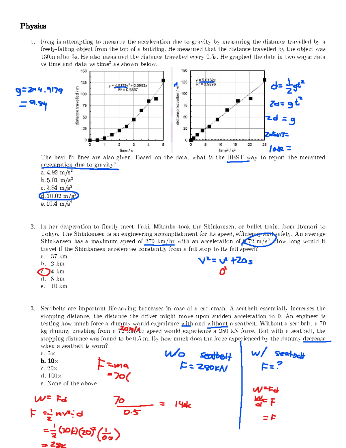 Physics 1: Solving Problems on Gravity, Acceleration, and Energy - Studocu