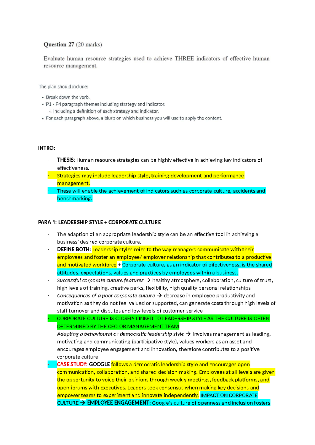 HR Essay Plan: Effective Strategies for Corporate Culture & Safety ...