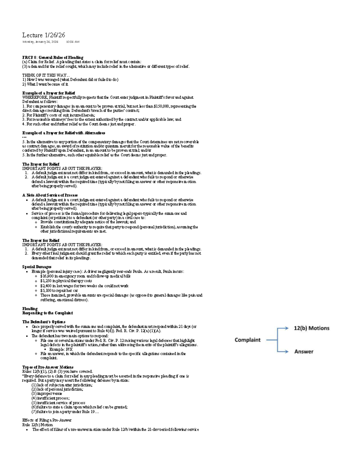 Lecture Notes on FRCP 8: General Rules of Pleading and Relief - Studocu