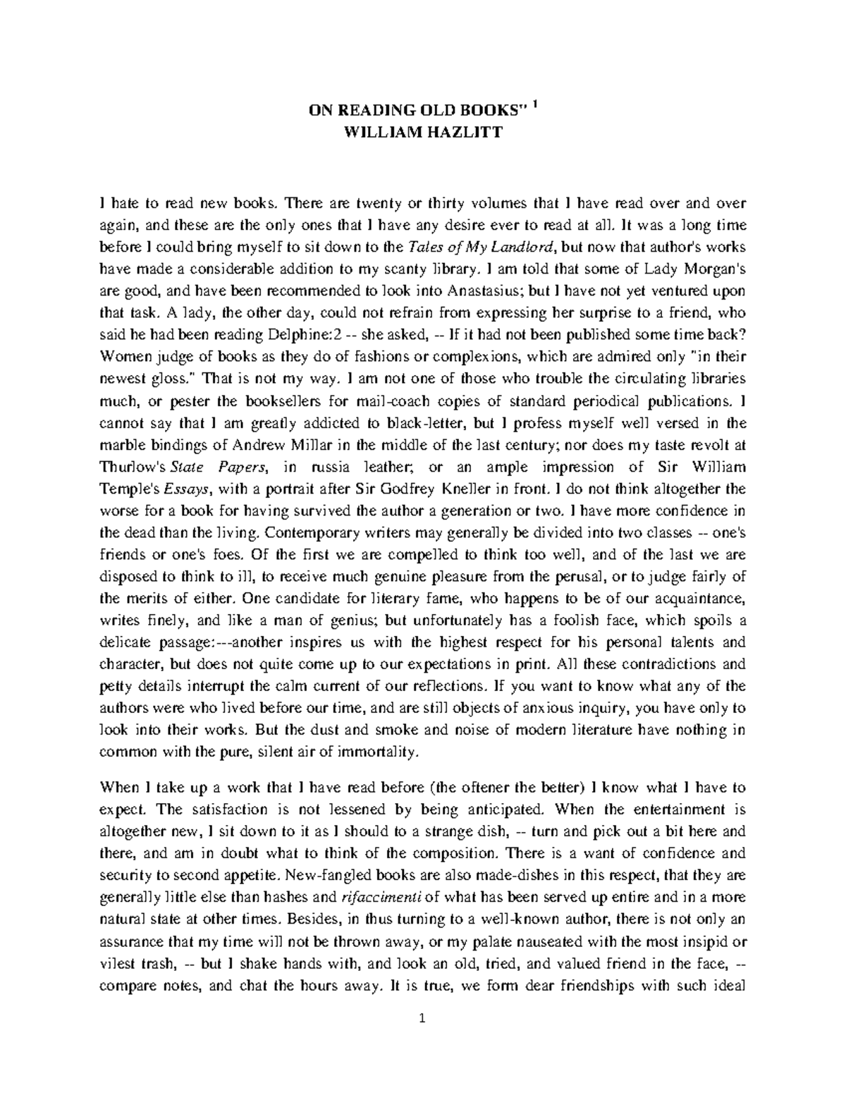 William Hazlitt's Insights on the Joy of Re-Reading Classic Essays ...