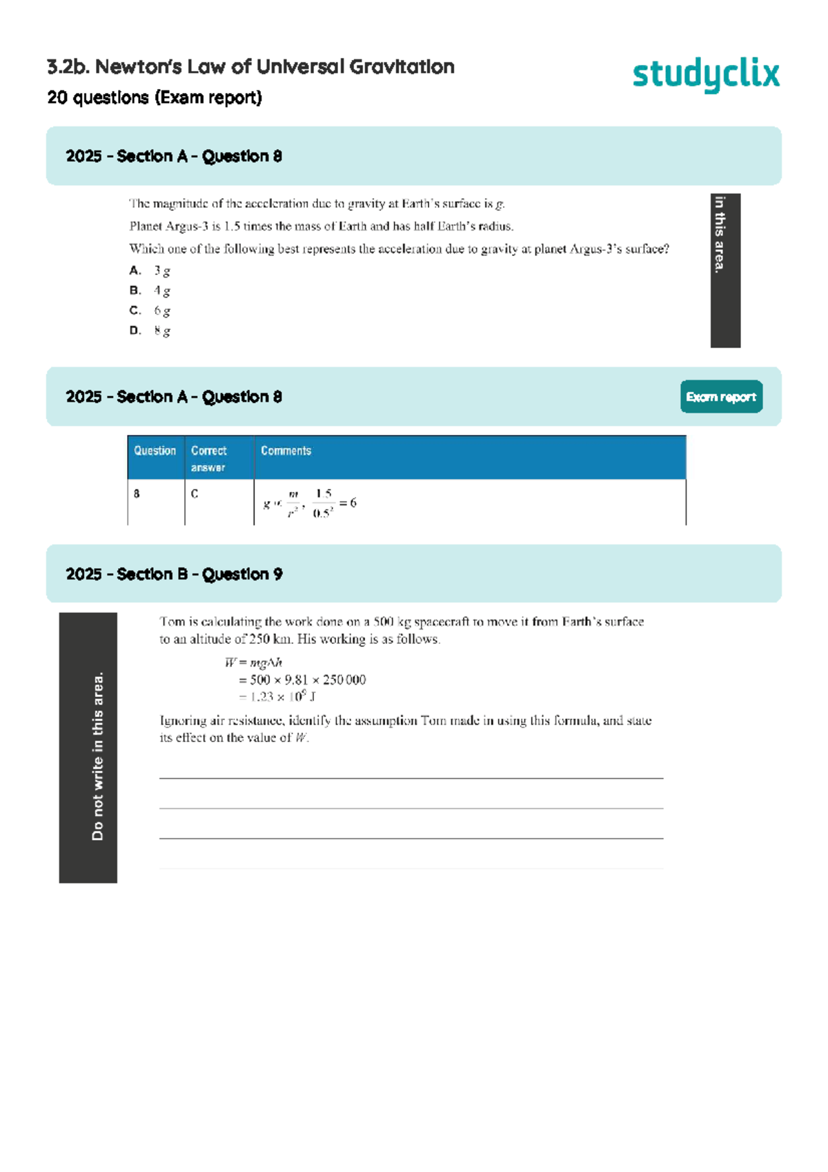 3.2b. Newton's Law of Universal Gravitation Exam Questions Report - Studocu