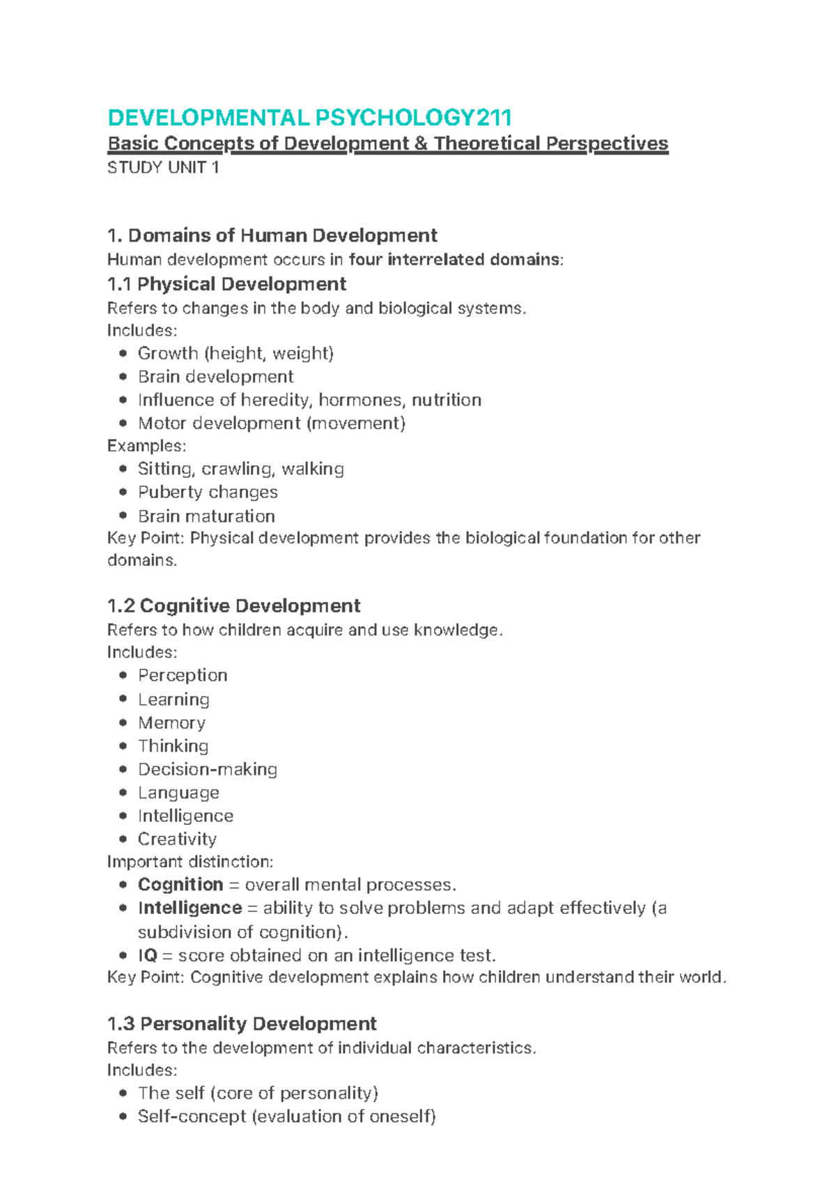 Developmental Psychology 211: Key Concepts and Theoretical Perspectives ...