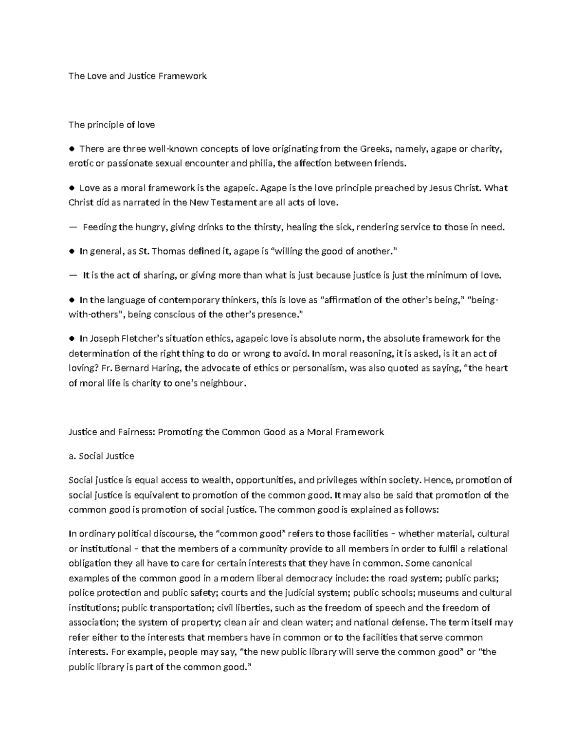 The Love and Justice Framework: An Ethical Analysis - Studocu