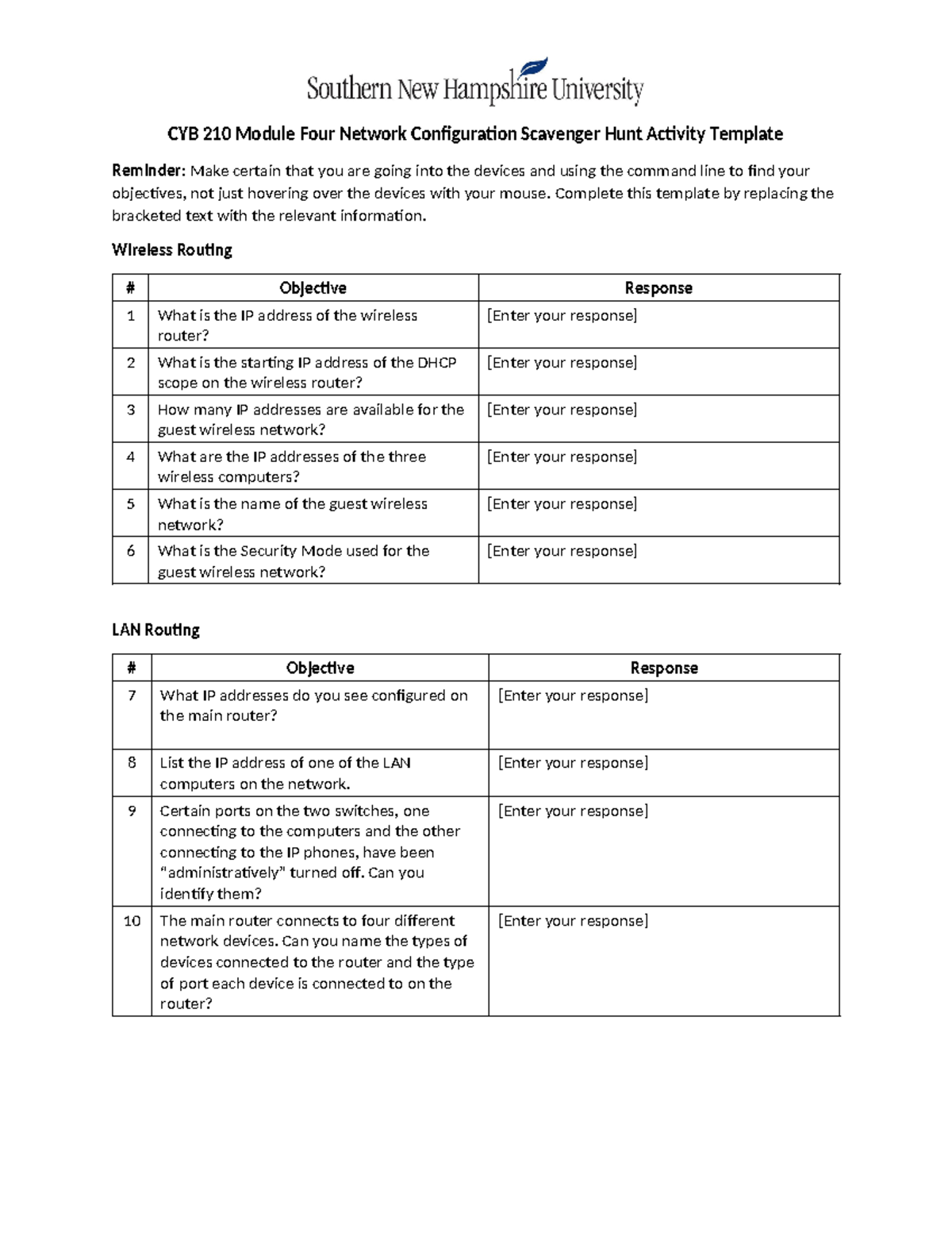 Cyb 210 Module Four Network Configuration Scavenger Hunt Activity Template Complete This