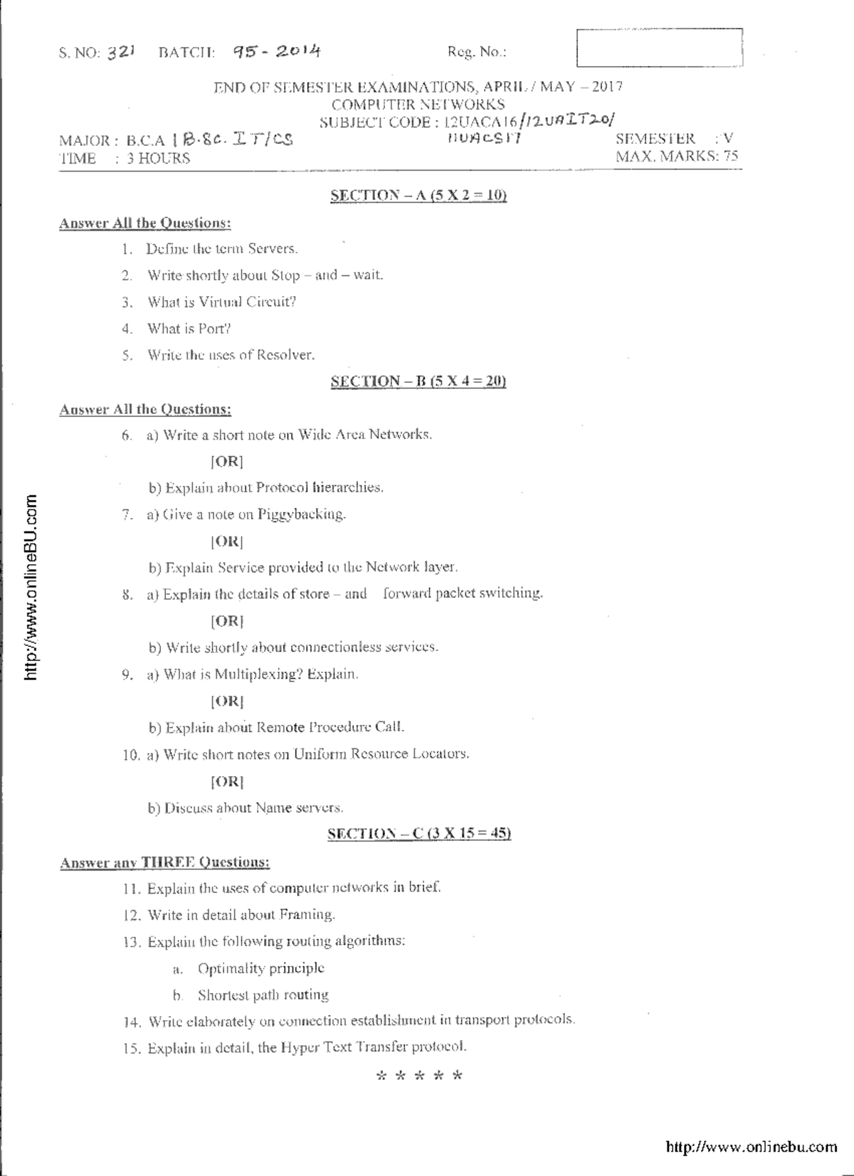 Bca bsc 5 sem cs it computer networks may 2017 - Bba - onlinebu onlineBU onlinebu - Studocu
