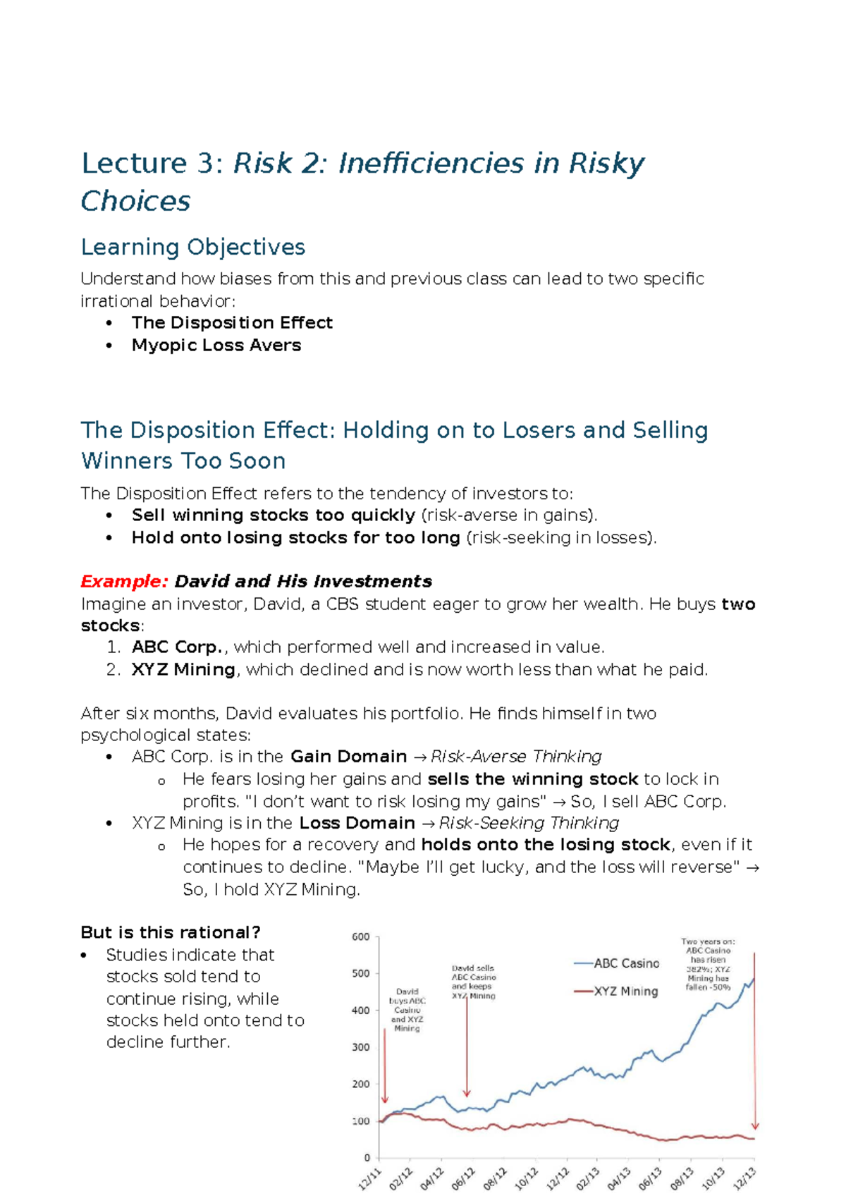 Lecture 3: Risk 2 - The Disposition Effect and Irrational Choices - Studocu
