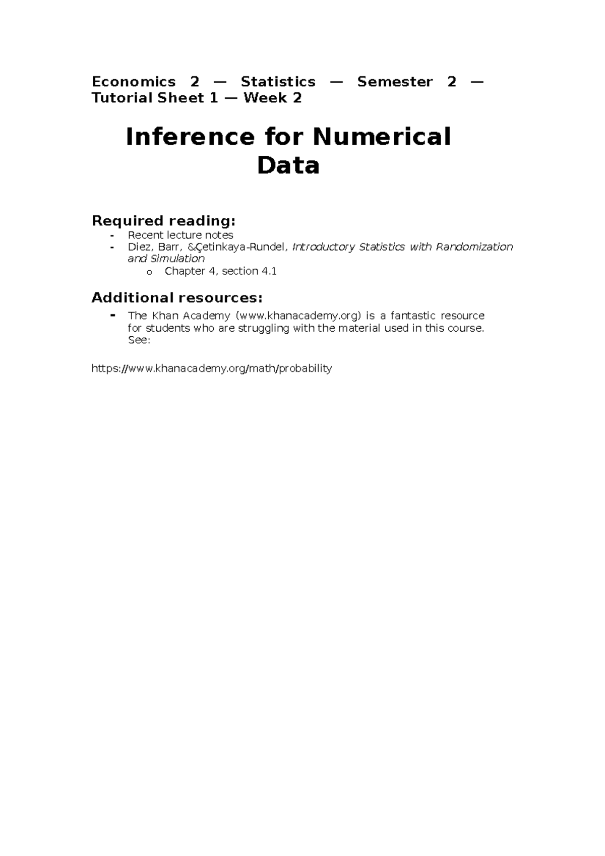 Econ 2 - Stats - S2 - W2 - Questions - Economics 2 — Statistics ...