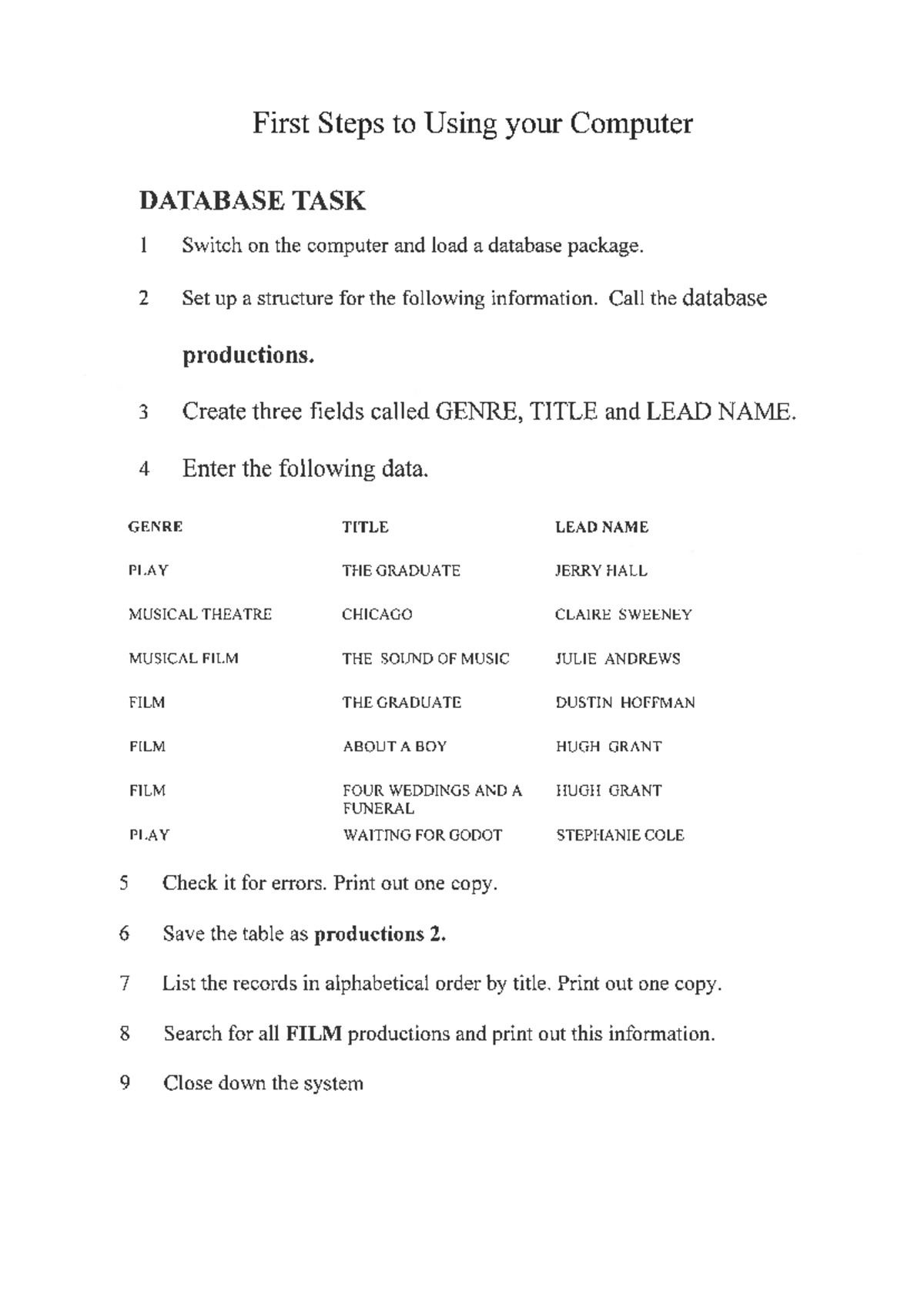 First Steps Database Shows 001 - First Steps to Using your Computer ...