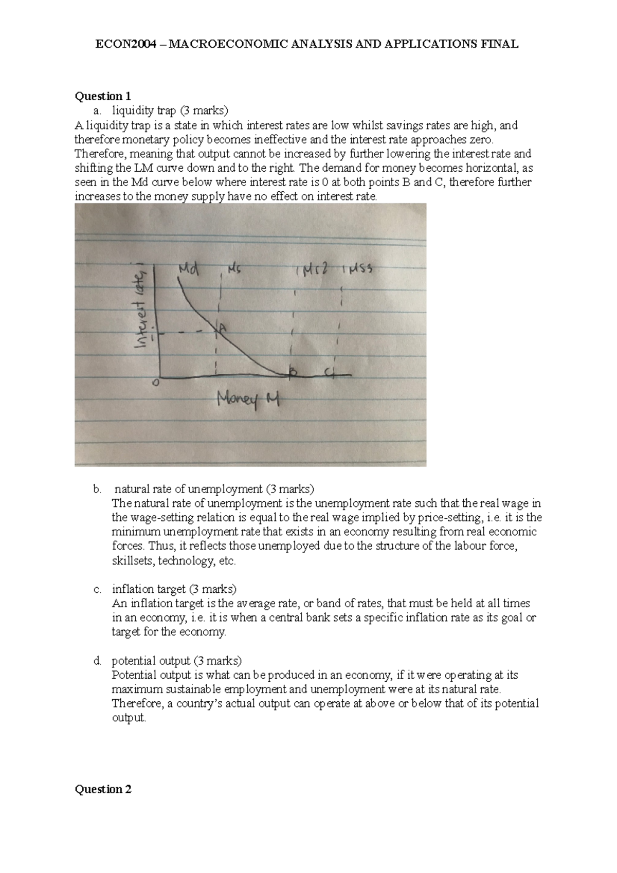 ECON2004 Final Exam: Key Concepts and Model Implications - Studocu