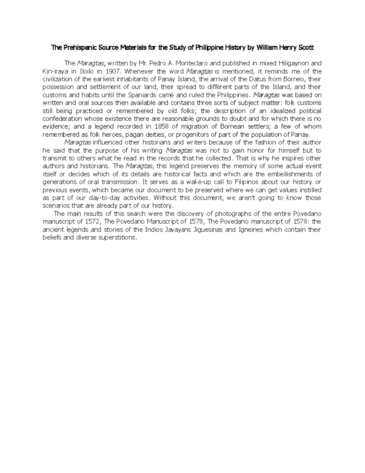 Philippine History Studies: Prehispanic Source Materials Overview - Studocu