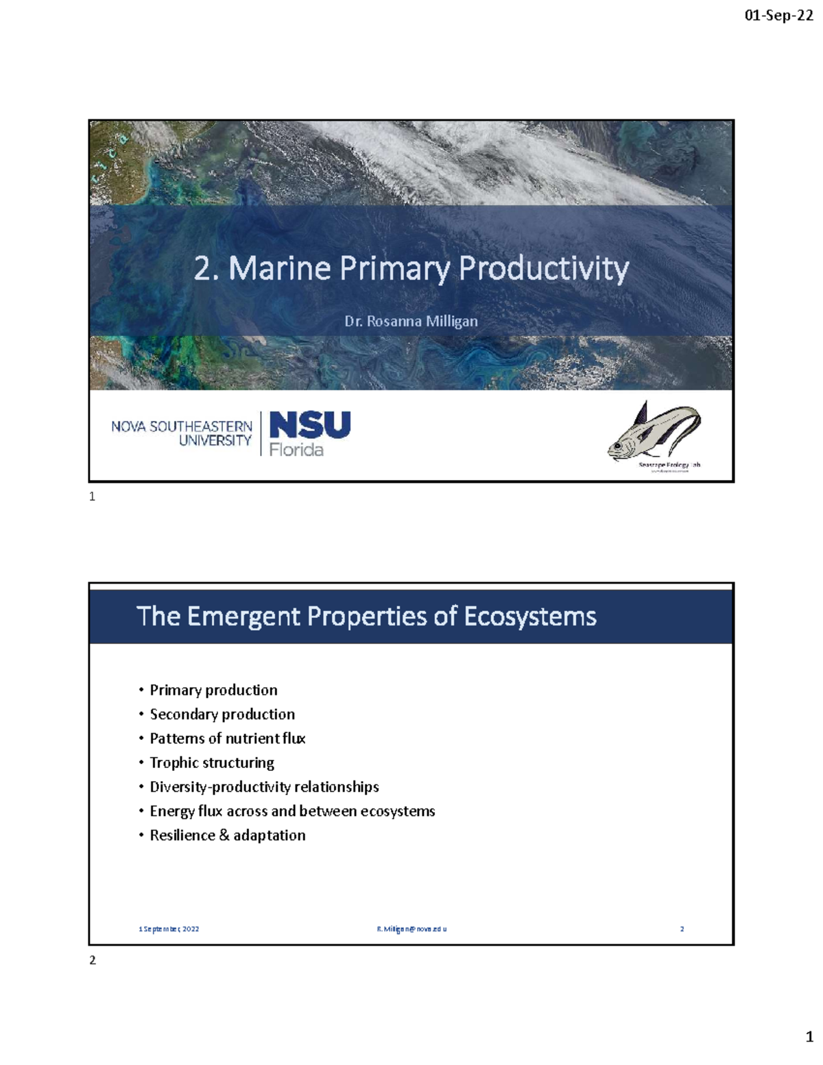 Marine Primary Productivity and Nutrient Cycling Overview (Course Code ...