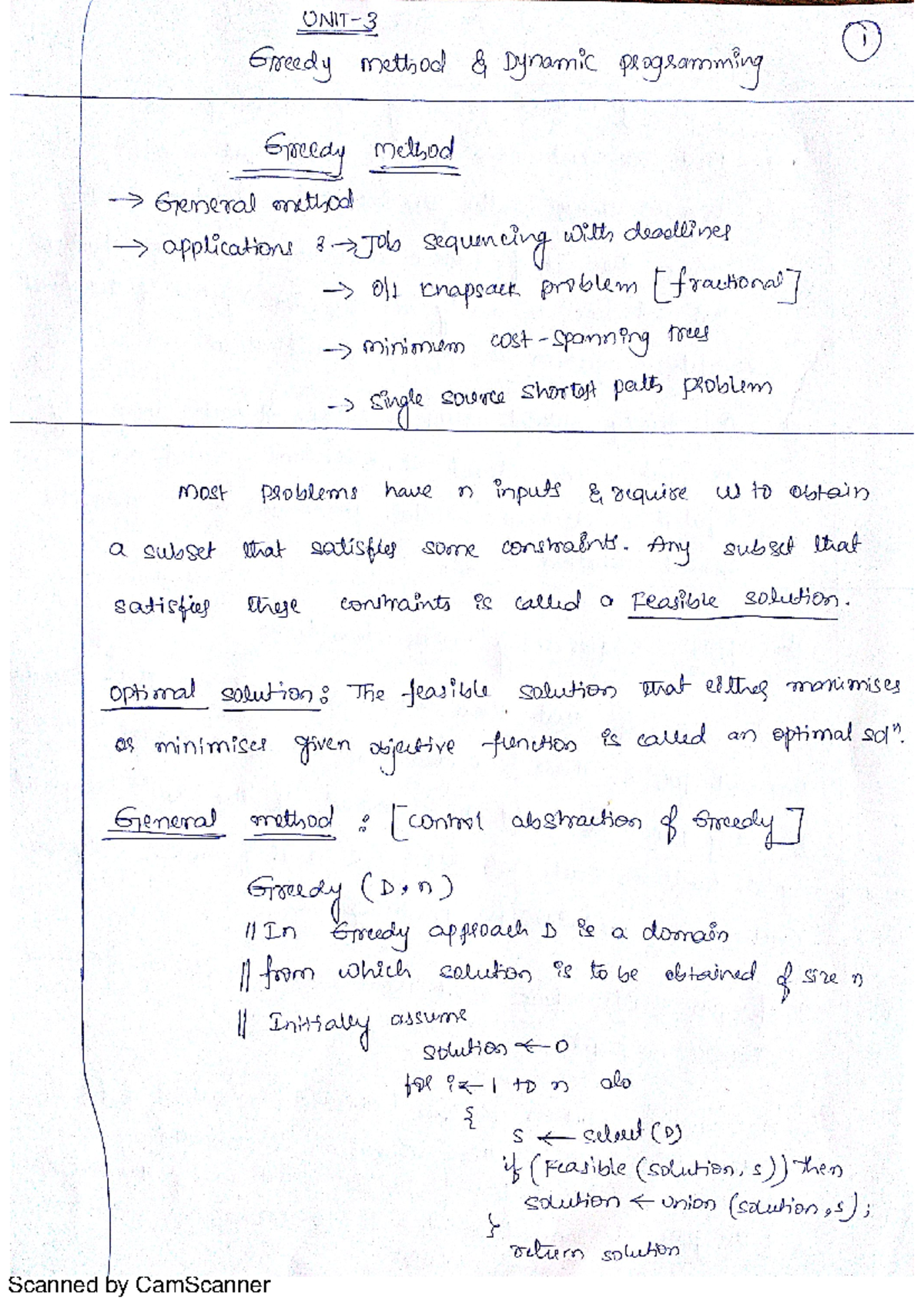 DAA JNTUH R18 Unit 3 - 1 Greedy method Dynamic programming Greedy method General method ...