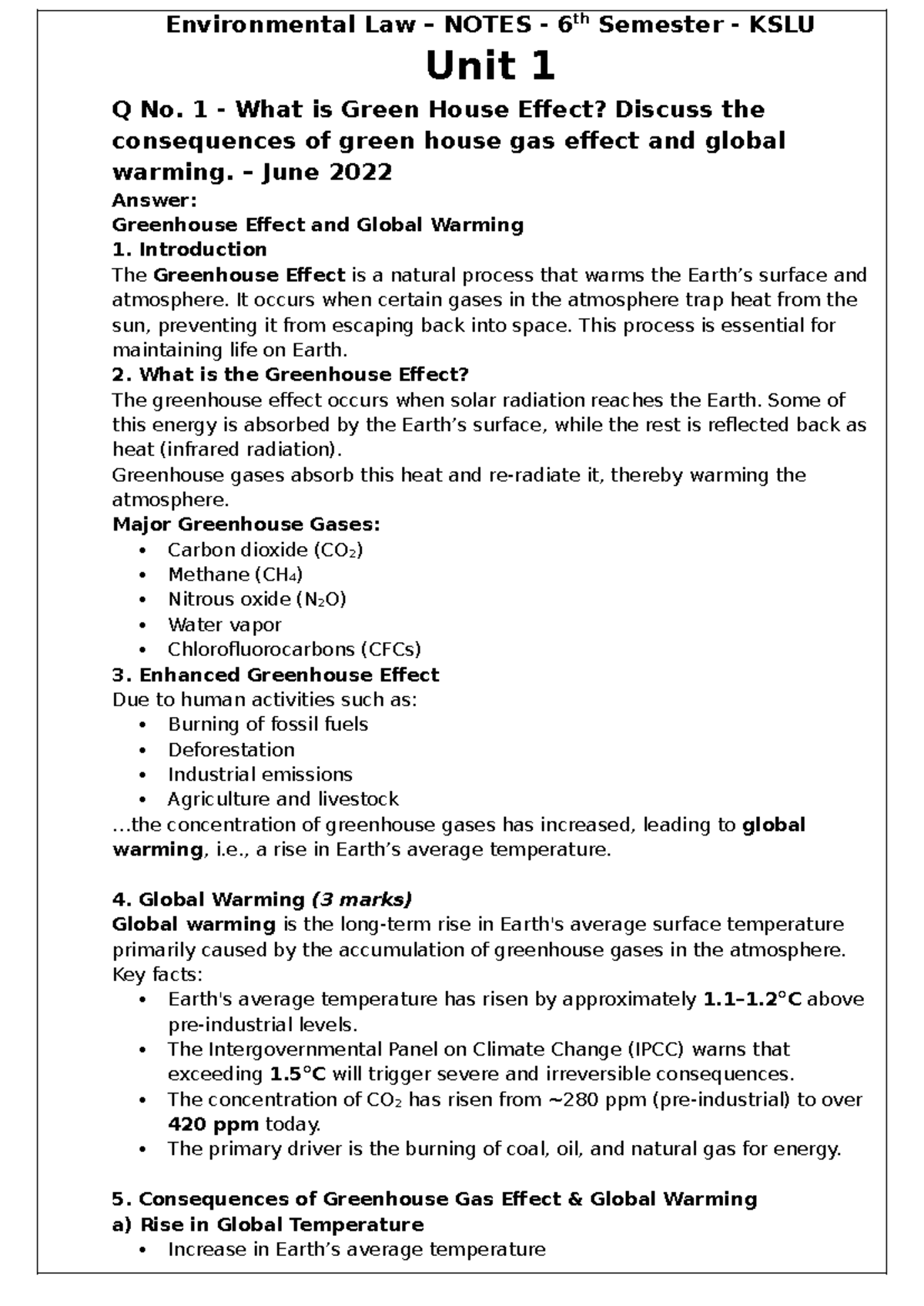 Environmental Law NOTES: Greenhouse Effect & Global Warming Insights ...
