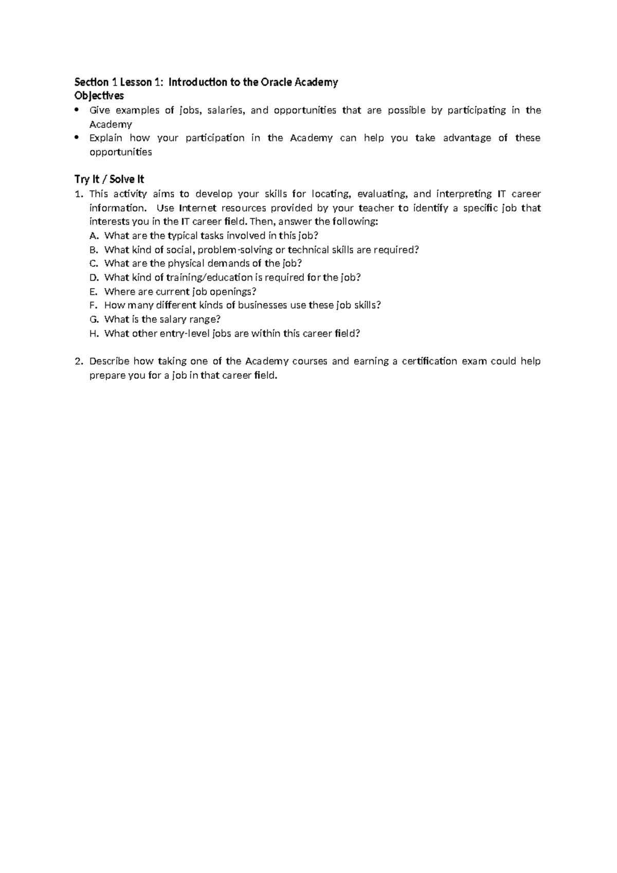 BAB 1 Section 1 Lesson 1-4: Intro to Oracle Academy & Data Concepts ...