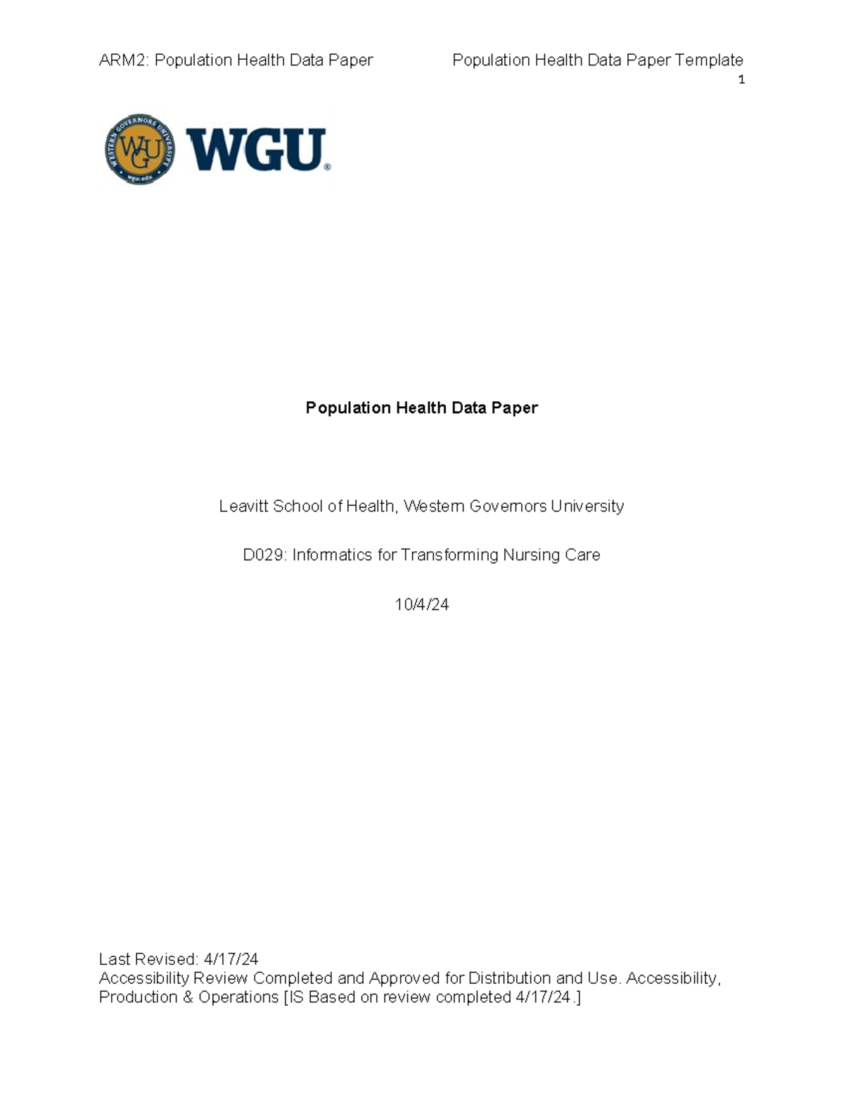 Population Health Data Paper Template - 1 Population Health Data Paper ...