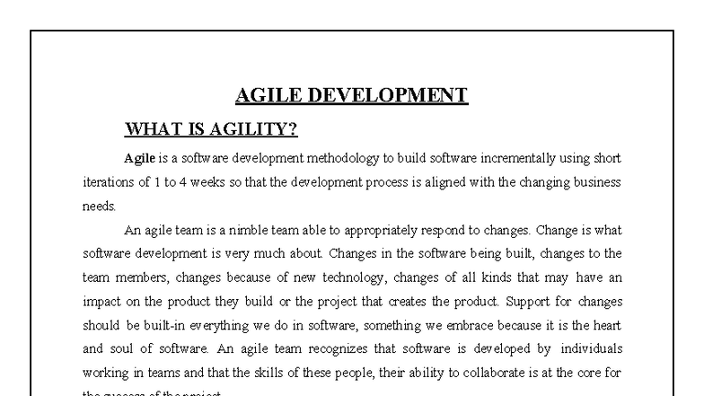 AGILE DEVELOPMENT: UNDERSTANDING AGILITY AND XP (CS101) - Studocu