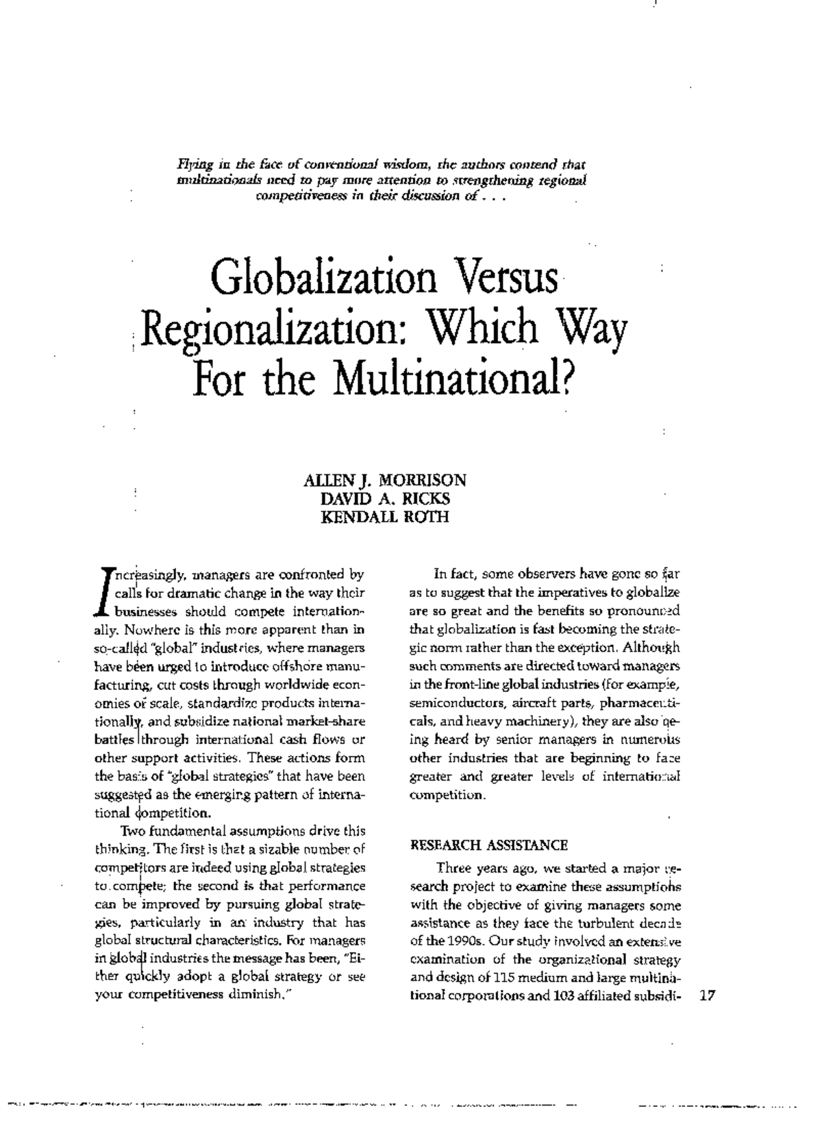 Globalization vs. Regionalization: Strategies for Multinational Competitiveness - Studocu