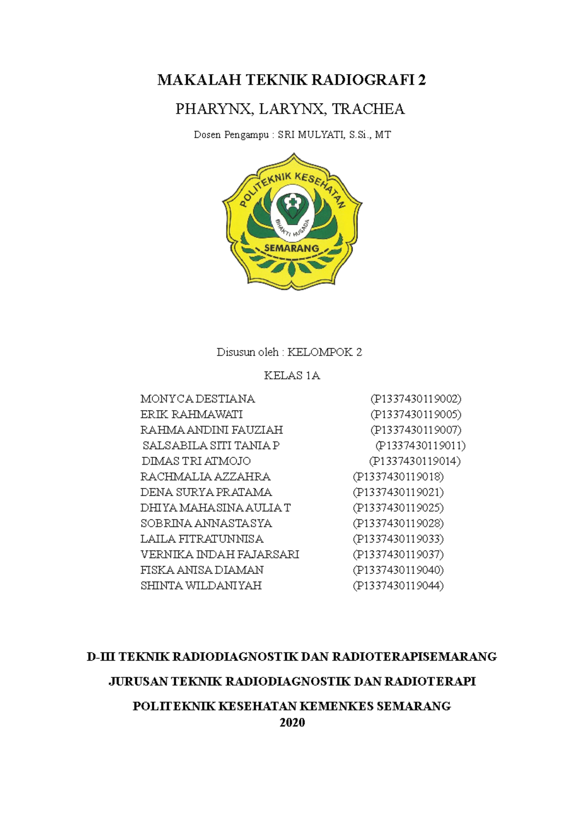 TR 2: Makalah Teknik Radiografi tentang Faring, Laring, dan Trakea ...