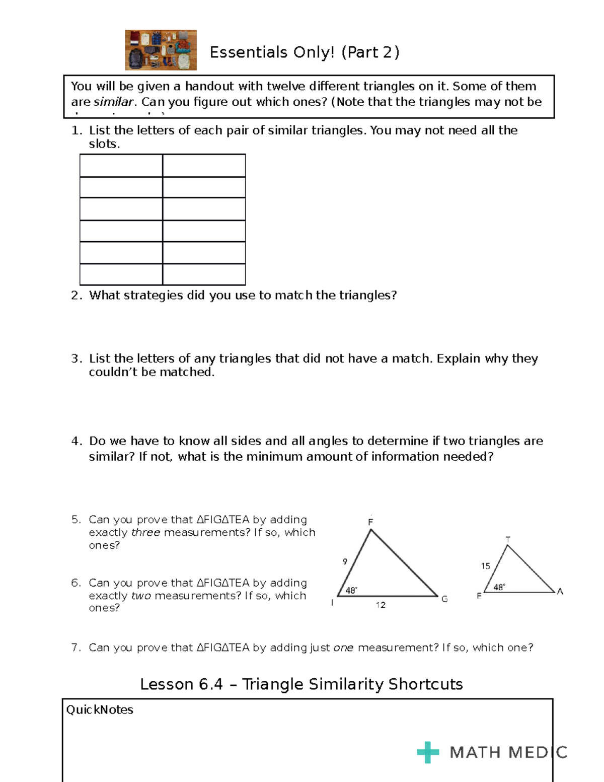 Lesson 6.4 - Geometry - Math Medic - Essentials Only! (Part 2) 1. List ...