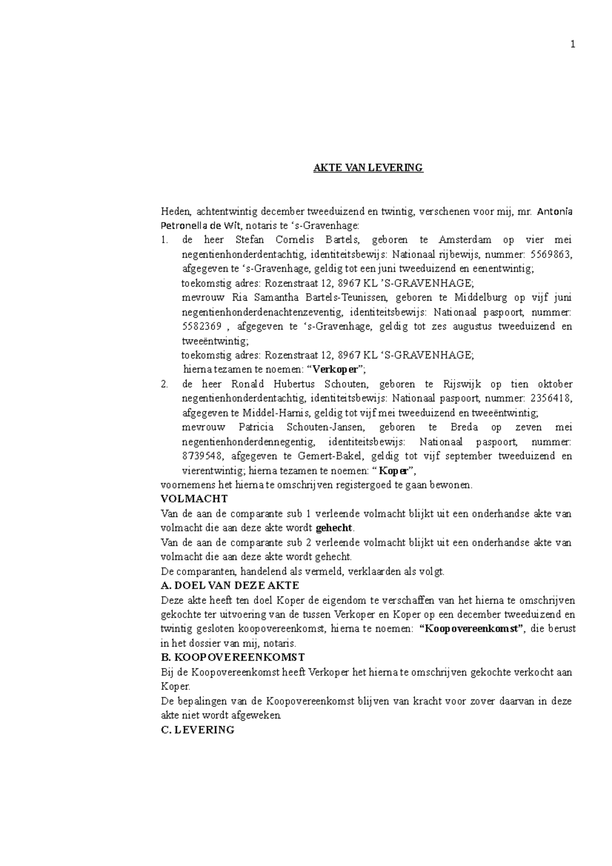 Akte van Levering en Partneralimentatie - Notariële Opstelling ...