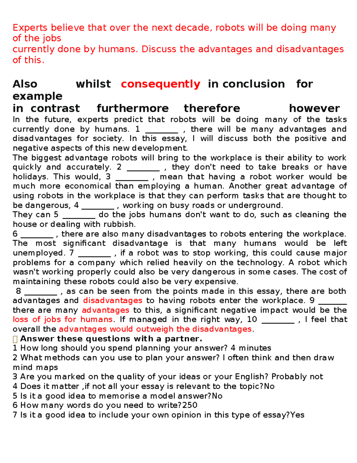 Advantages and Disadvantages of Robots in the Workplace - ENG 66 Essay ...