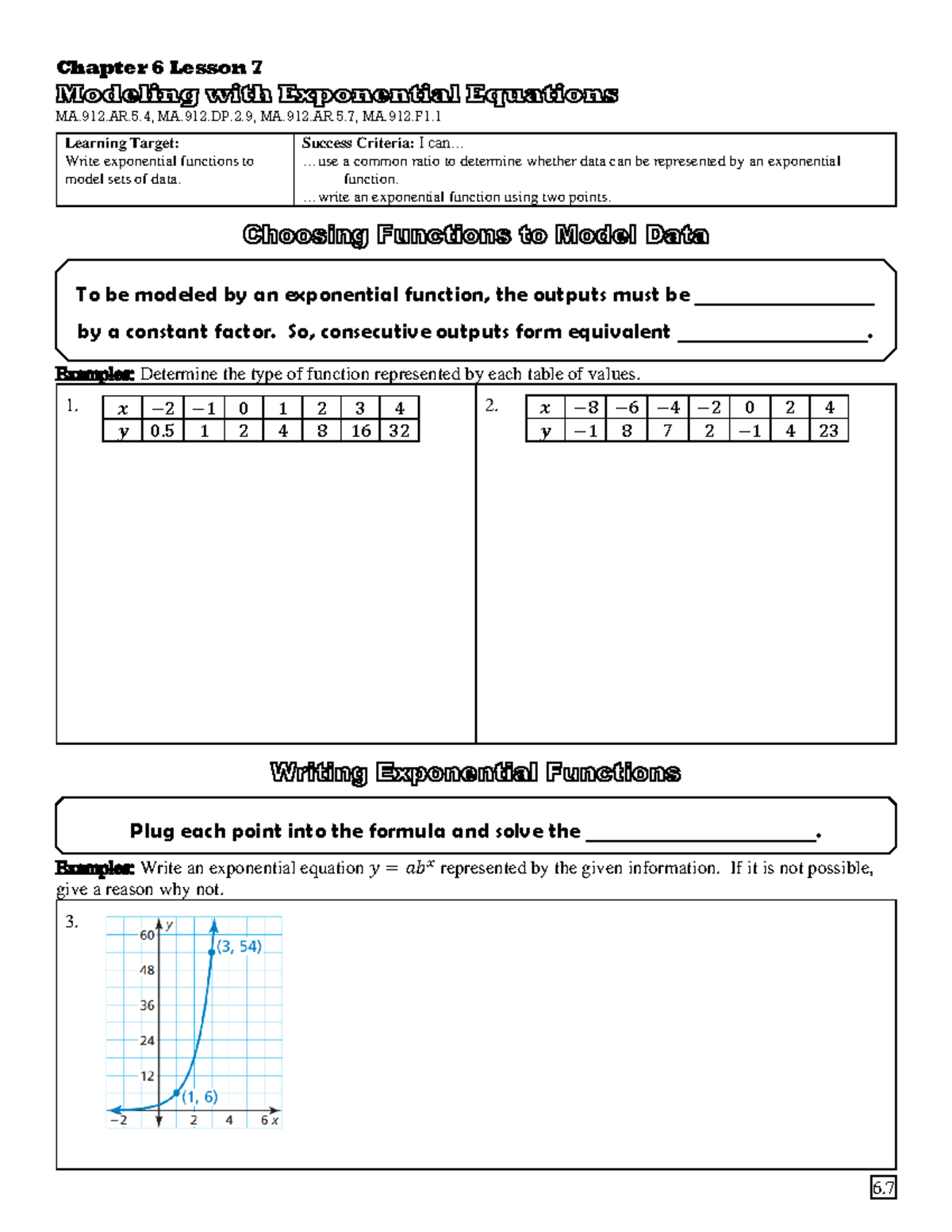 Chapter 6 Lesson 7: Modeling with Exponential & Logarithmic Equations - Studocu