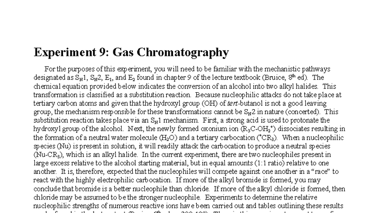 CHEM 2211L Experiment 9: Gas Chromatography Lab Procedure - Studocu