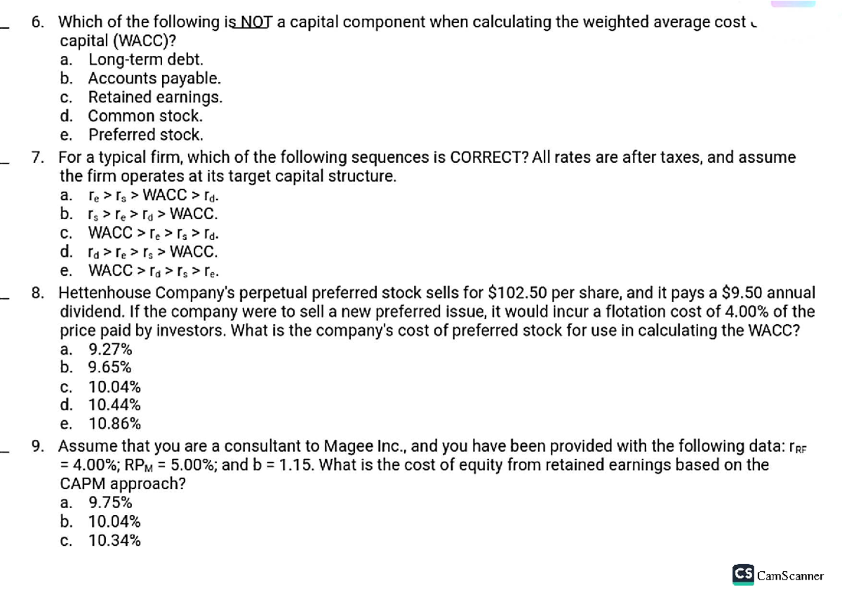 Acc - WACC Calculation and Capital Components Quiz - Studocu