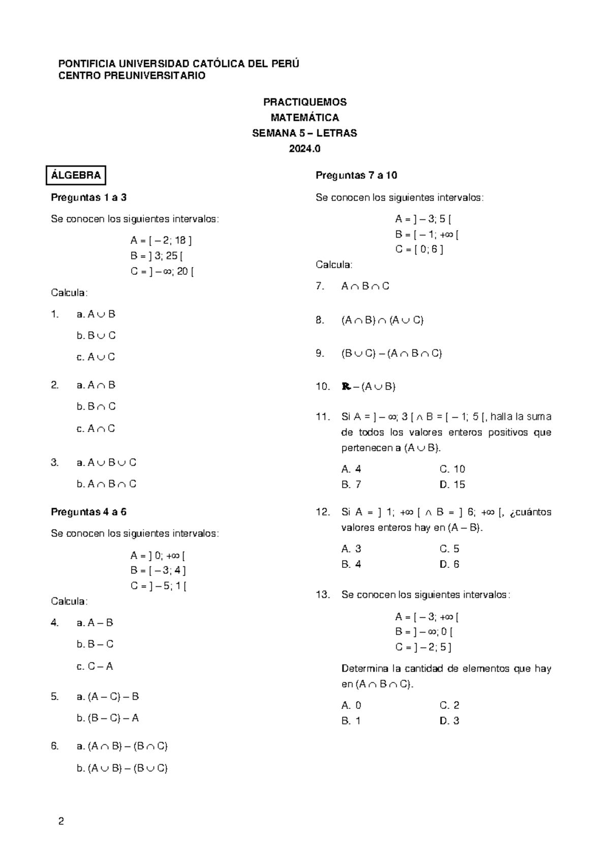 Practiquemos Matemática Semana 5 2024.0: Ejercicios de Álgebra - Studocu