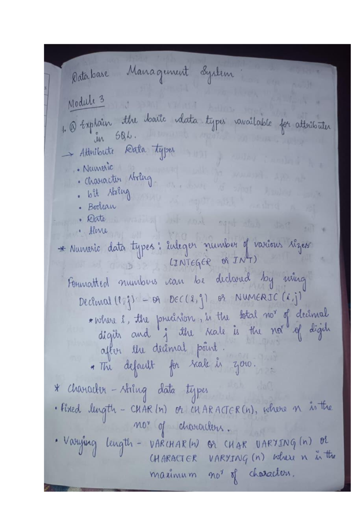 DBMS Module 3: Understanding SQL Data Types and Constraints - Studocu