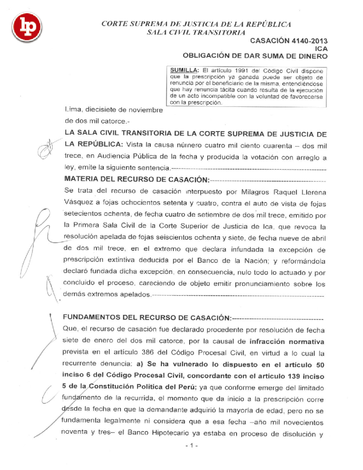 Casación 4140-2013: Análisis de Prescripción y Obligaciones Financieras ...