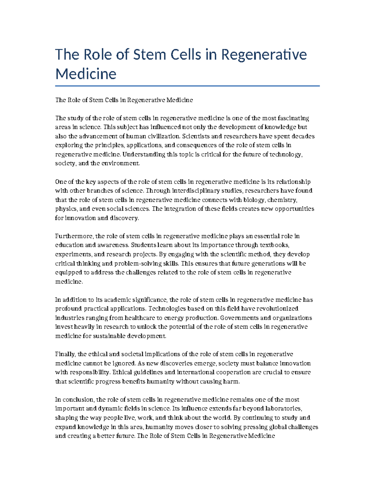 Essay 14: Exploring the Impact of Stem Cells in Regenerative Medicine - Studocu