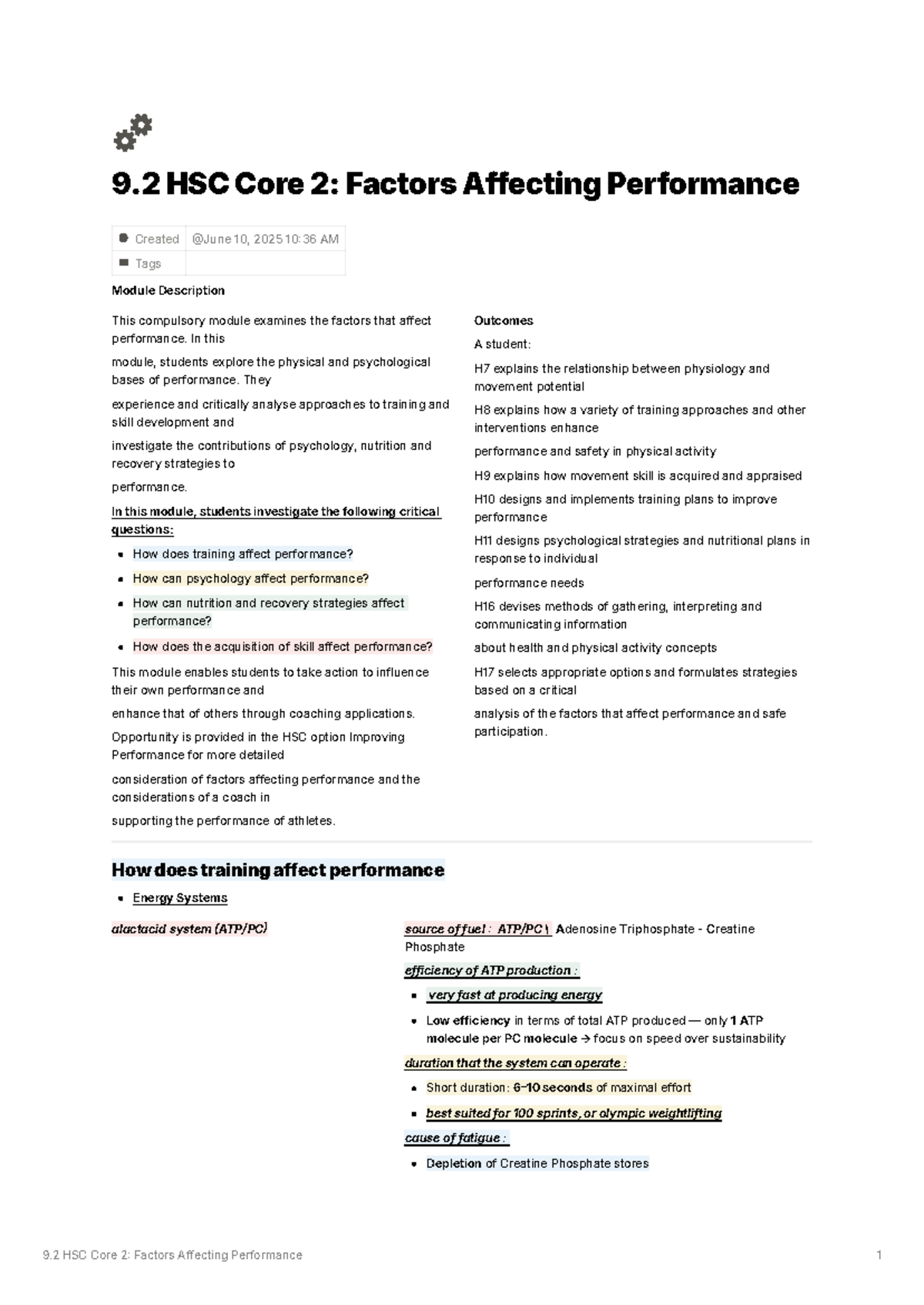 9.2 HSC Core 2: Comprehensive Notes on Factors Affecting Performance ...