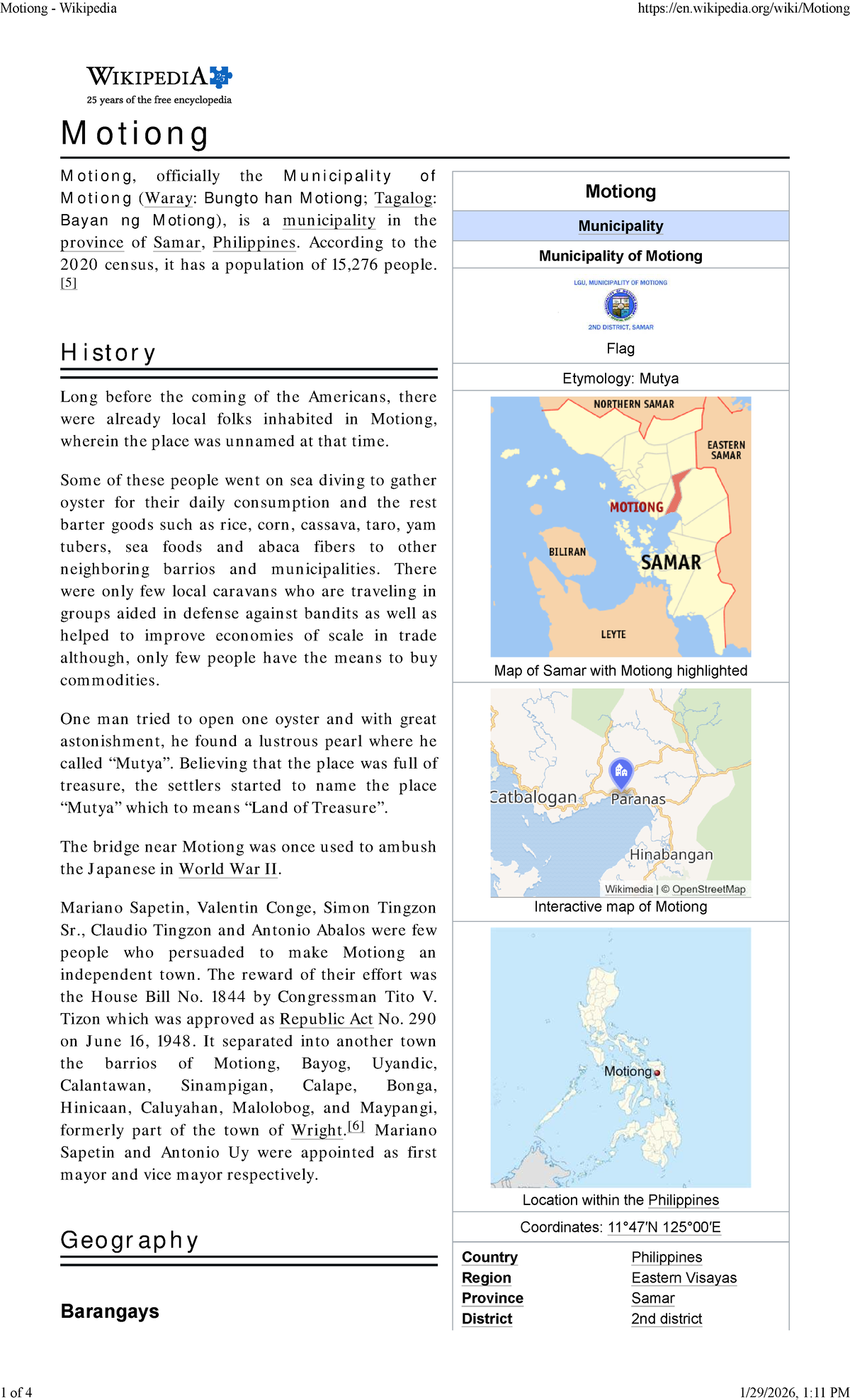 Motiong Municipality Overview: History, Geography, and Demographics ...