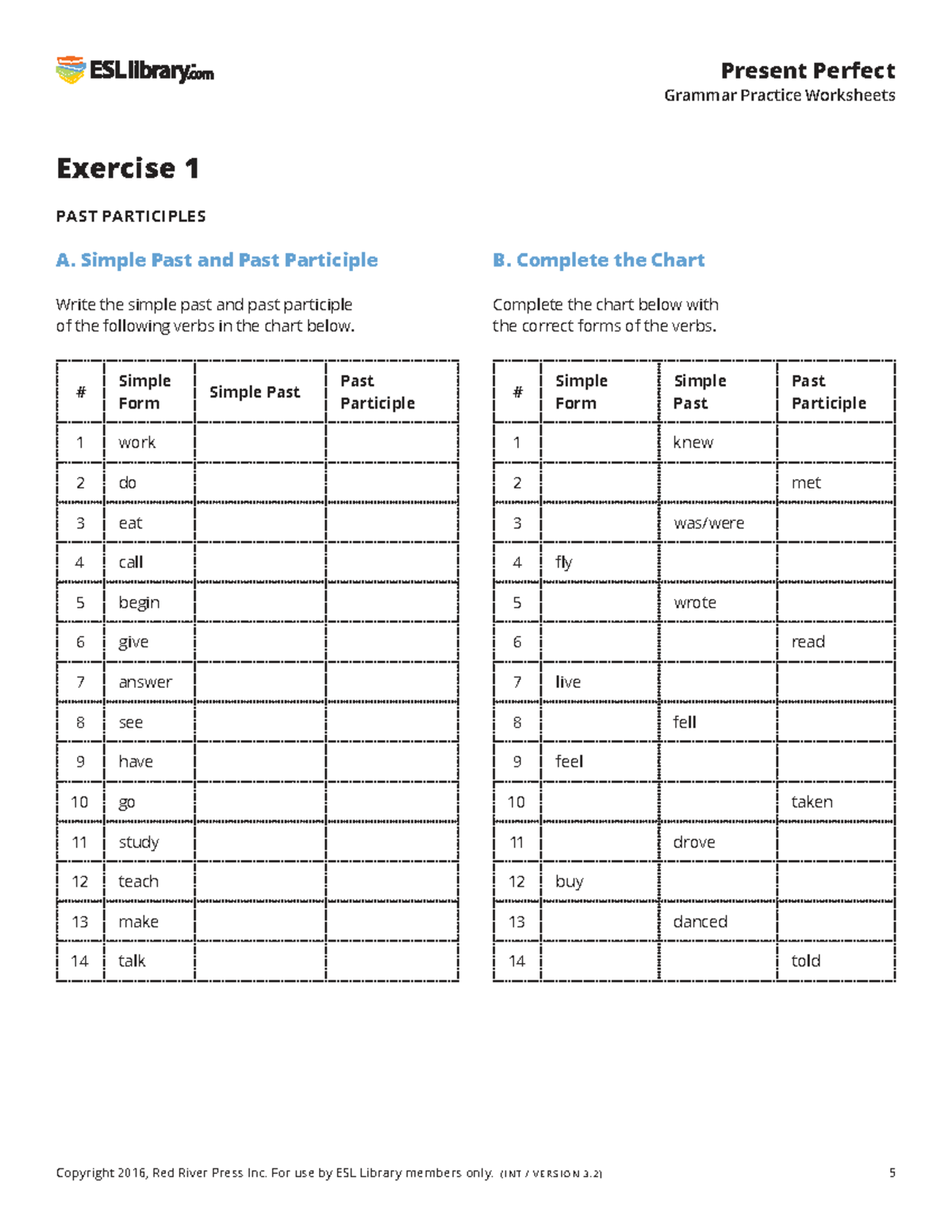 Present Perfect Grammar Practice Worksheets (ESL 101) - Studocu