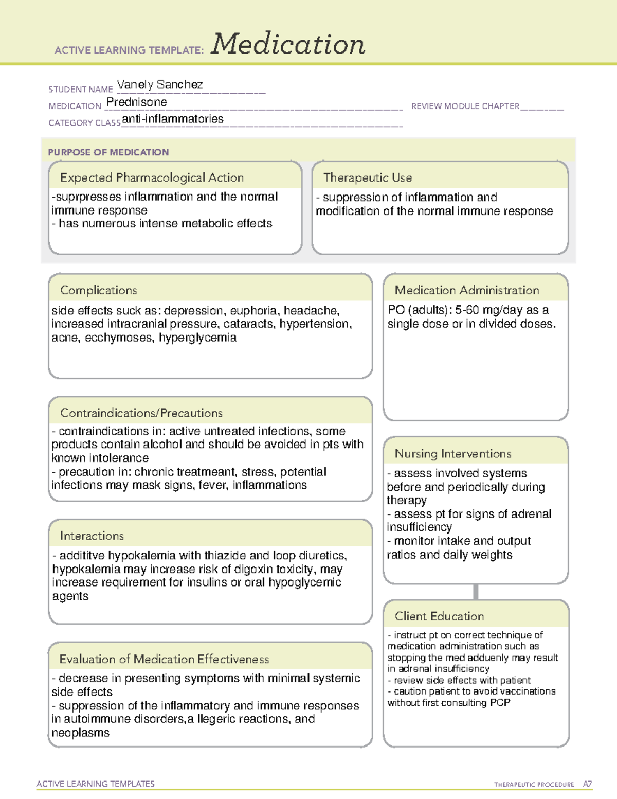 Prednisone - med card - ACTIVE LEARNING TEMPLATES THERAPEUTIC PROCEDURE ...