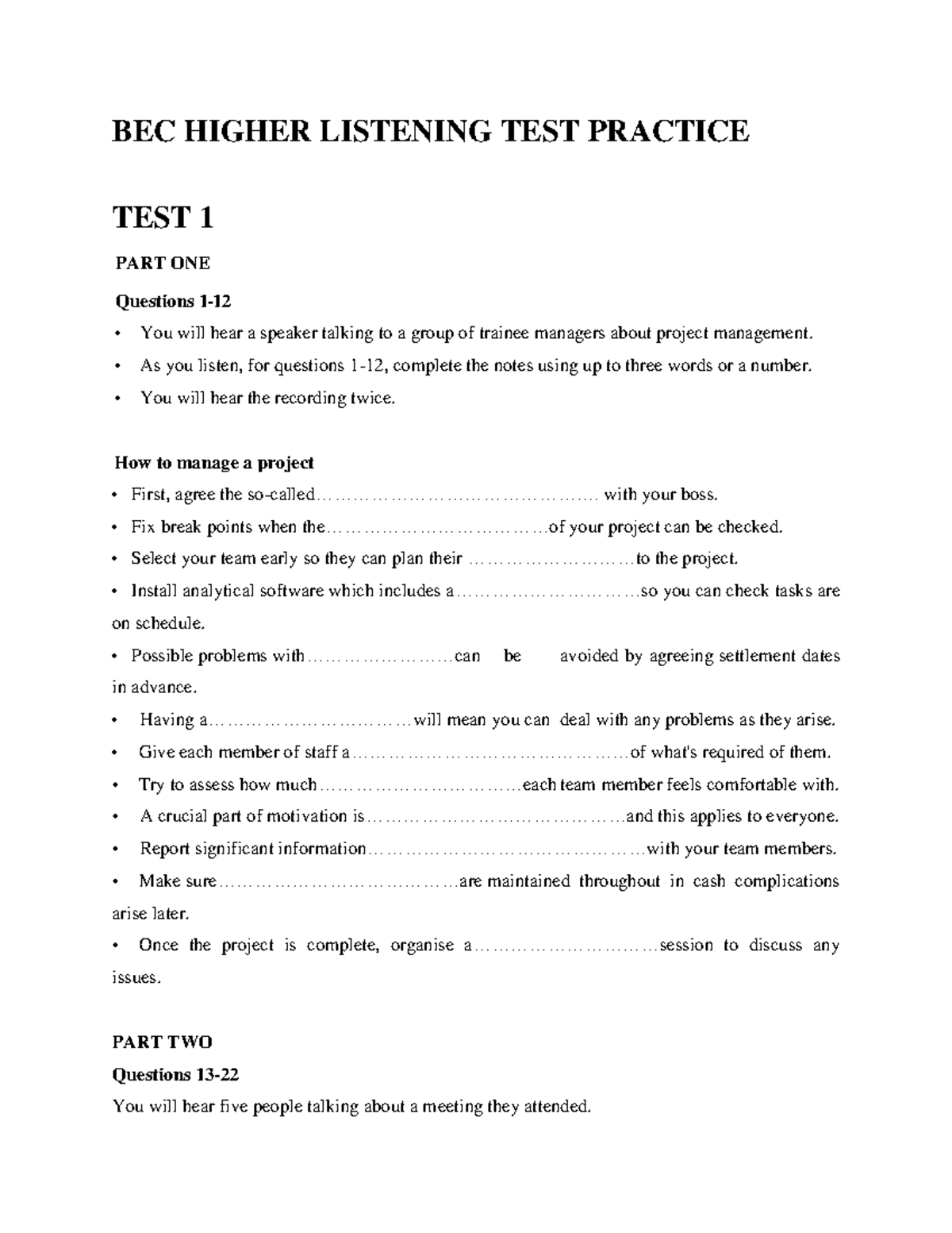 438198565 BEC Higher Practice FULL - BEC HIGHER LISTENING TEST PRACTICE ...