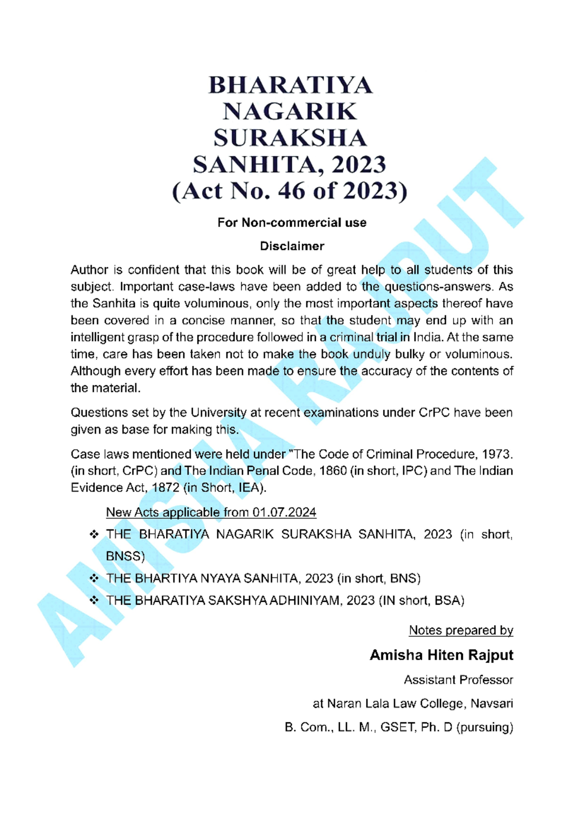 BNSS Q&A - Key Aspects of Bharatiya Nagarik Suraksha Sanhita, 2023 ...