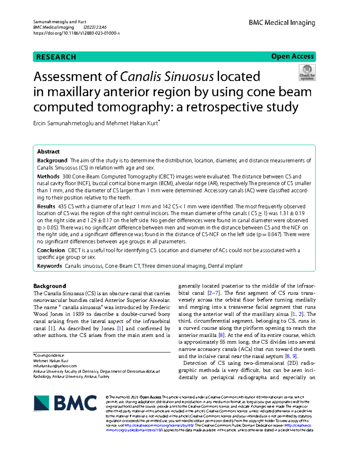 Assessment of Canalis Sinuosus in Maxillary Anterior Region: A CBCT ...