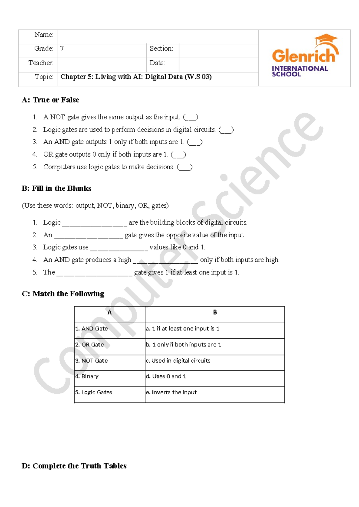 G7 Chapter 5: Living with AI - WS 03 Notes on Logic Gates - Studocu