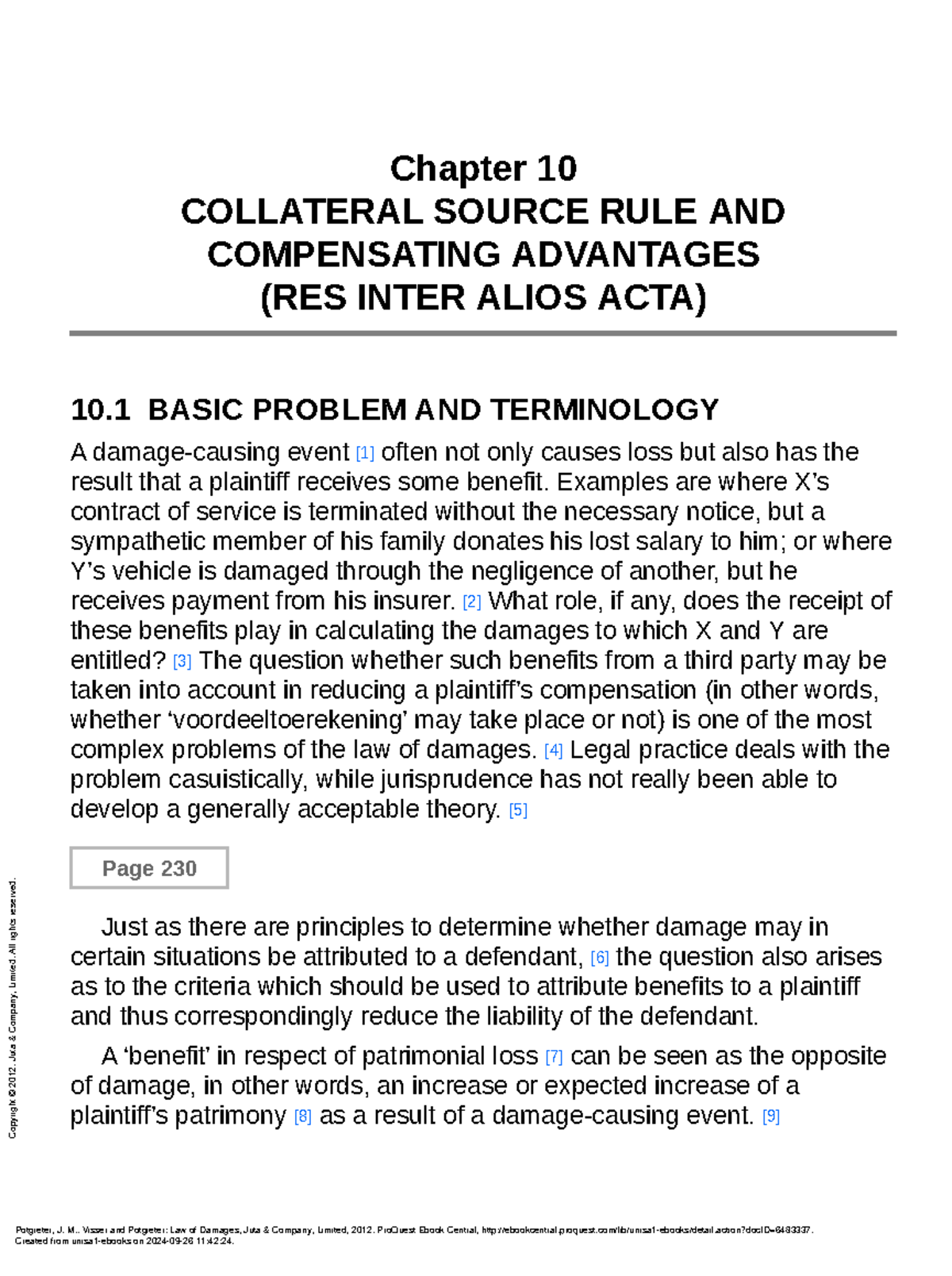 Visser and Potgieter Law of Damages - Chapter 10: Collateral Source ...