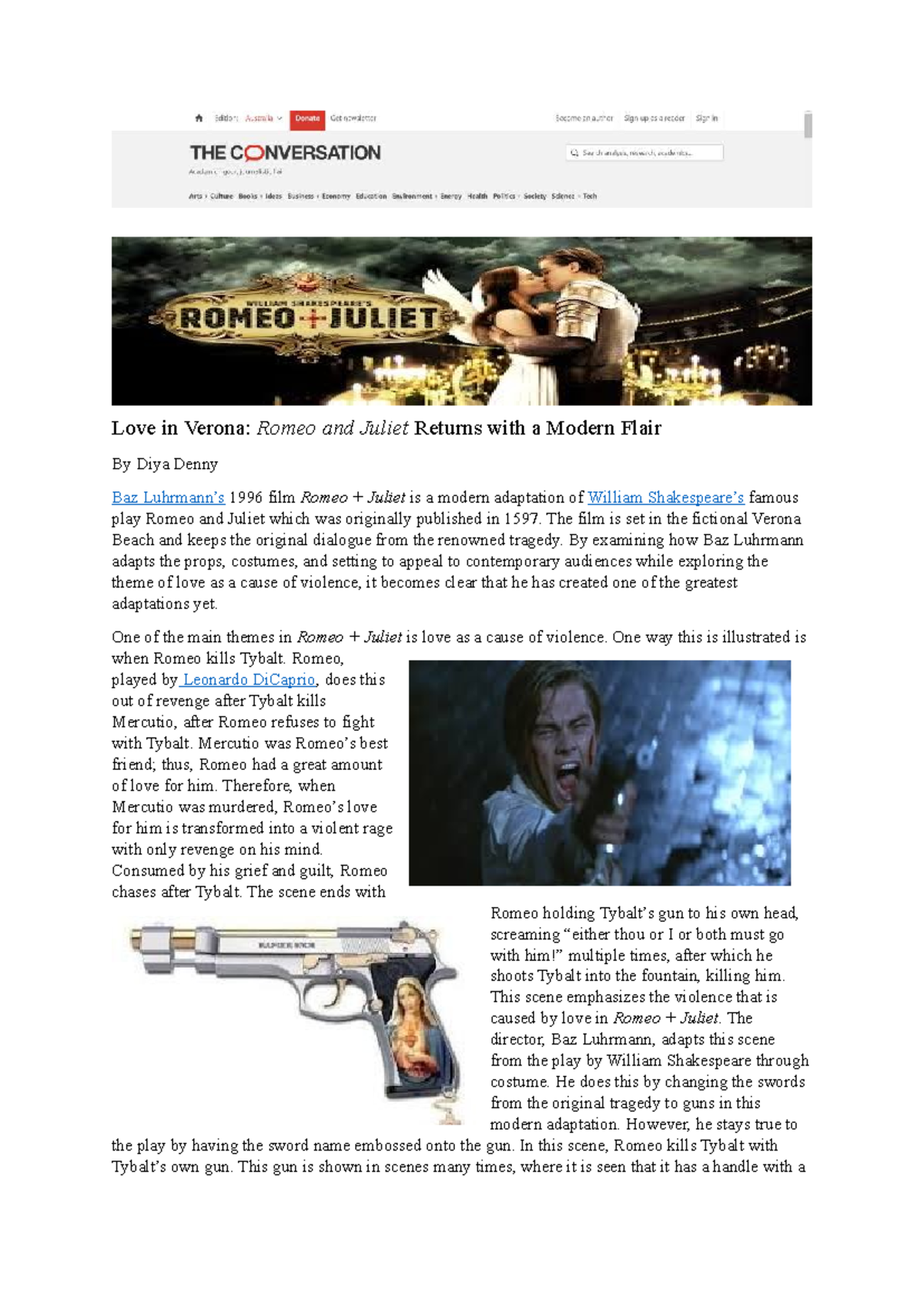 Romeo and Juliet (ENG 101): Analyzing Baz Luhrmann's Modern Adaptation ...