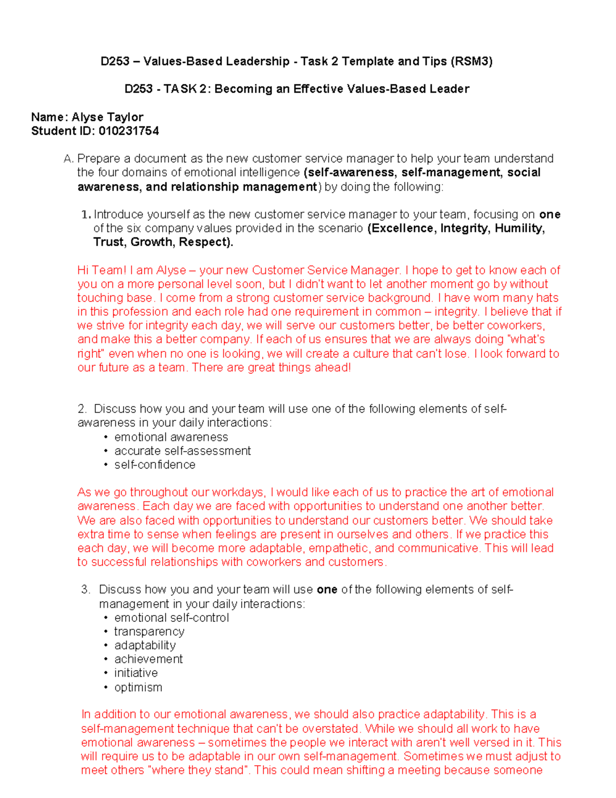 D253 - RSM3 Task 2 Template: Values-Based Leadership Guide - Studocu