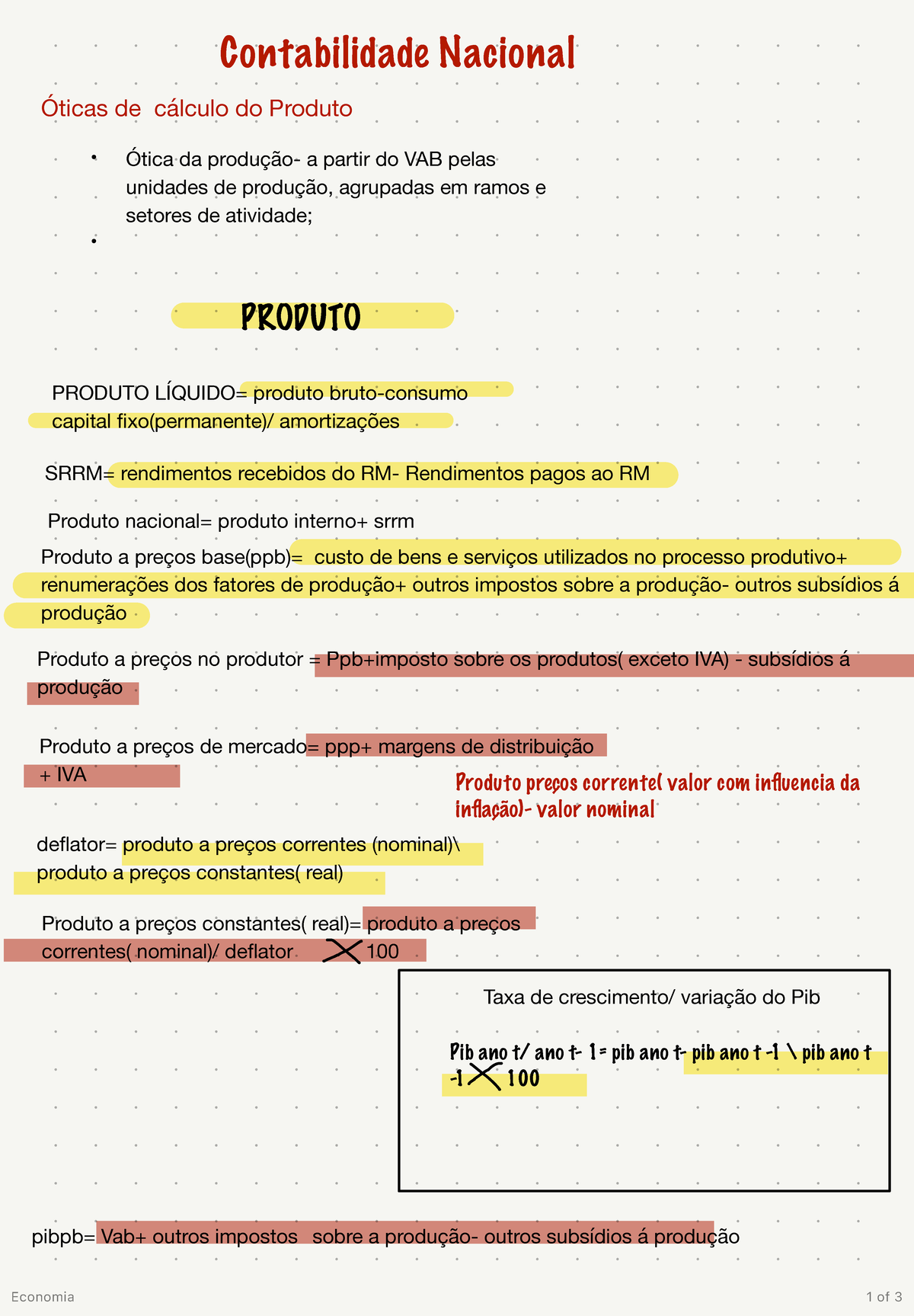 Economia A: Formulário de Contabilidade Nacional e Produto PIB - Studocu