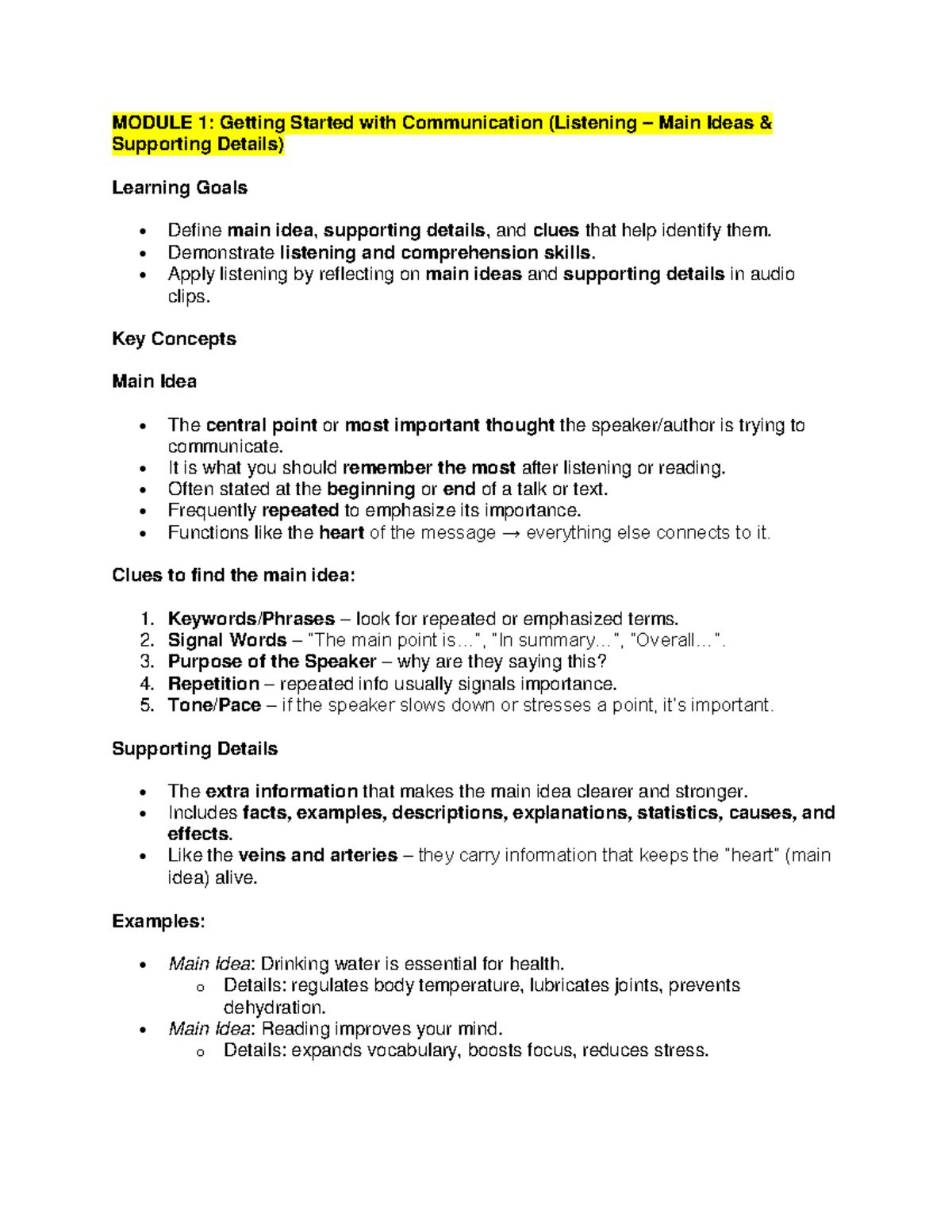 MODULE 1: Communication Skills - Listening & Reading Techniques - Studocu